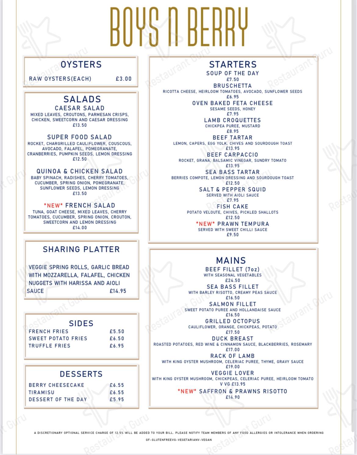 Menu at BoysnBerry pub & bar, London