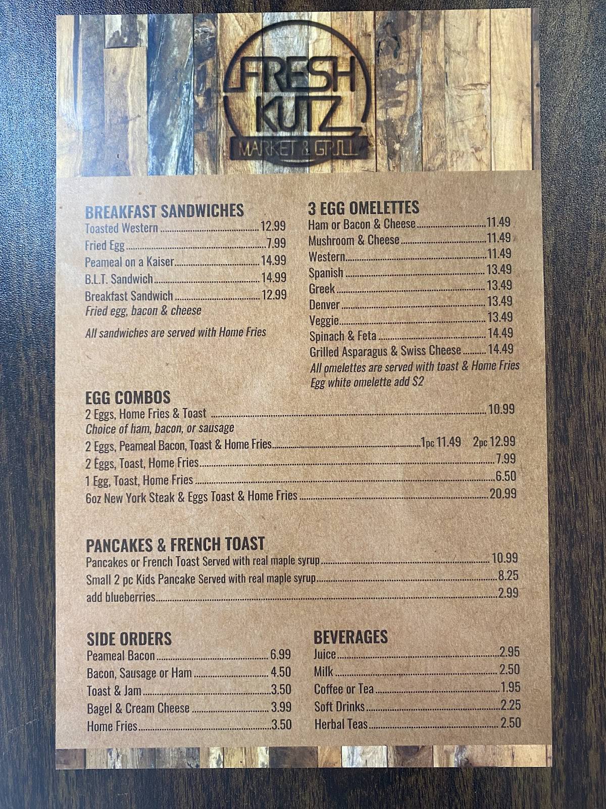 Menu at Fresh Kutz Market & Grill restaurant, Bracebridge