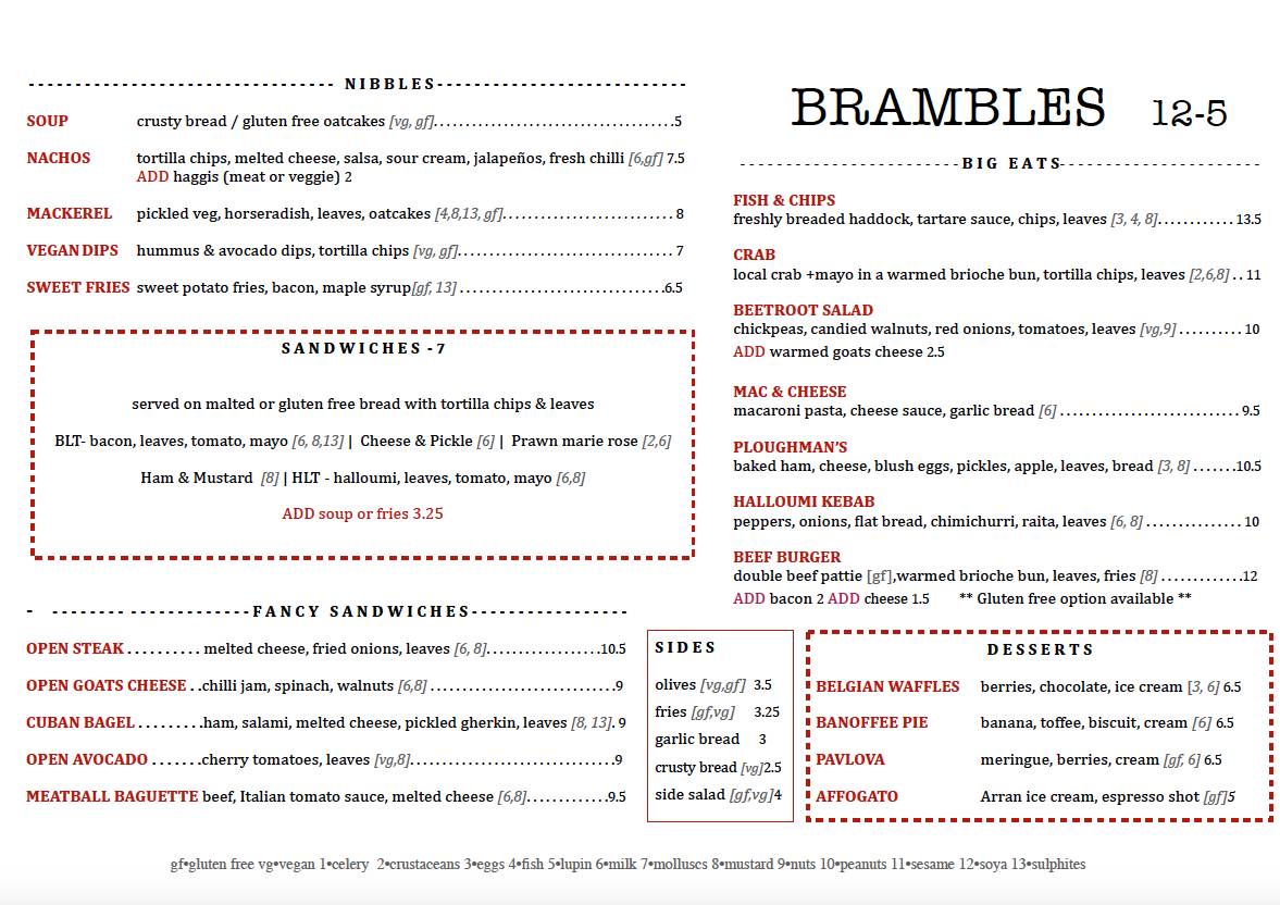 Menu at Brambles of Inveraray cafe, Inveraray