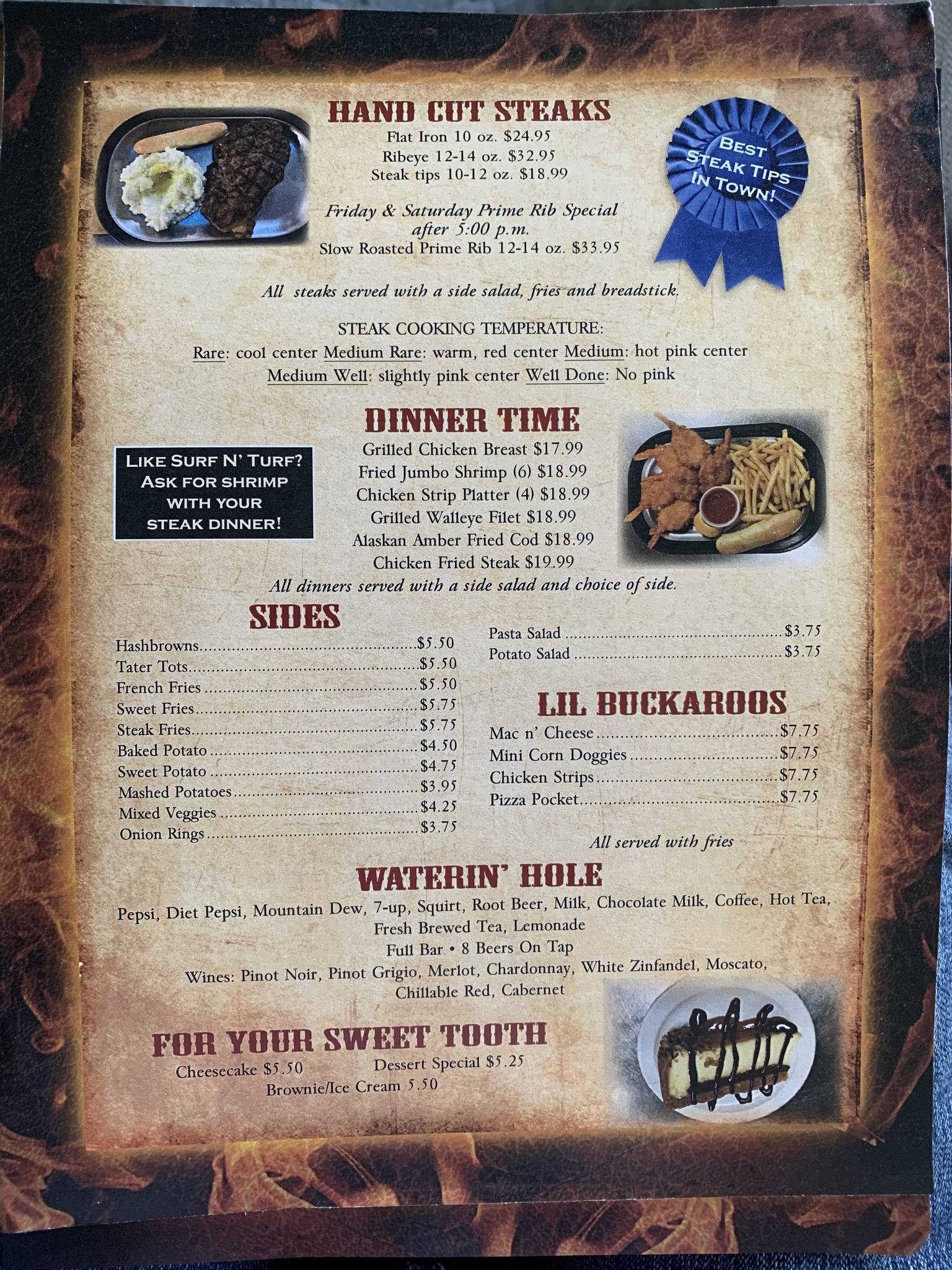 Menu at Branding Iron Steakhouse, Belle Fourche, US-85