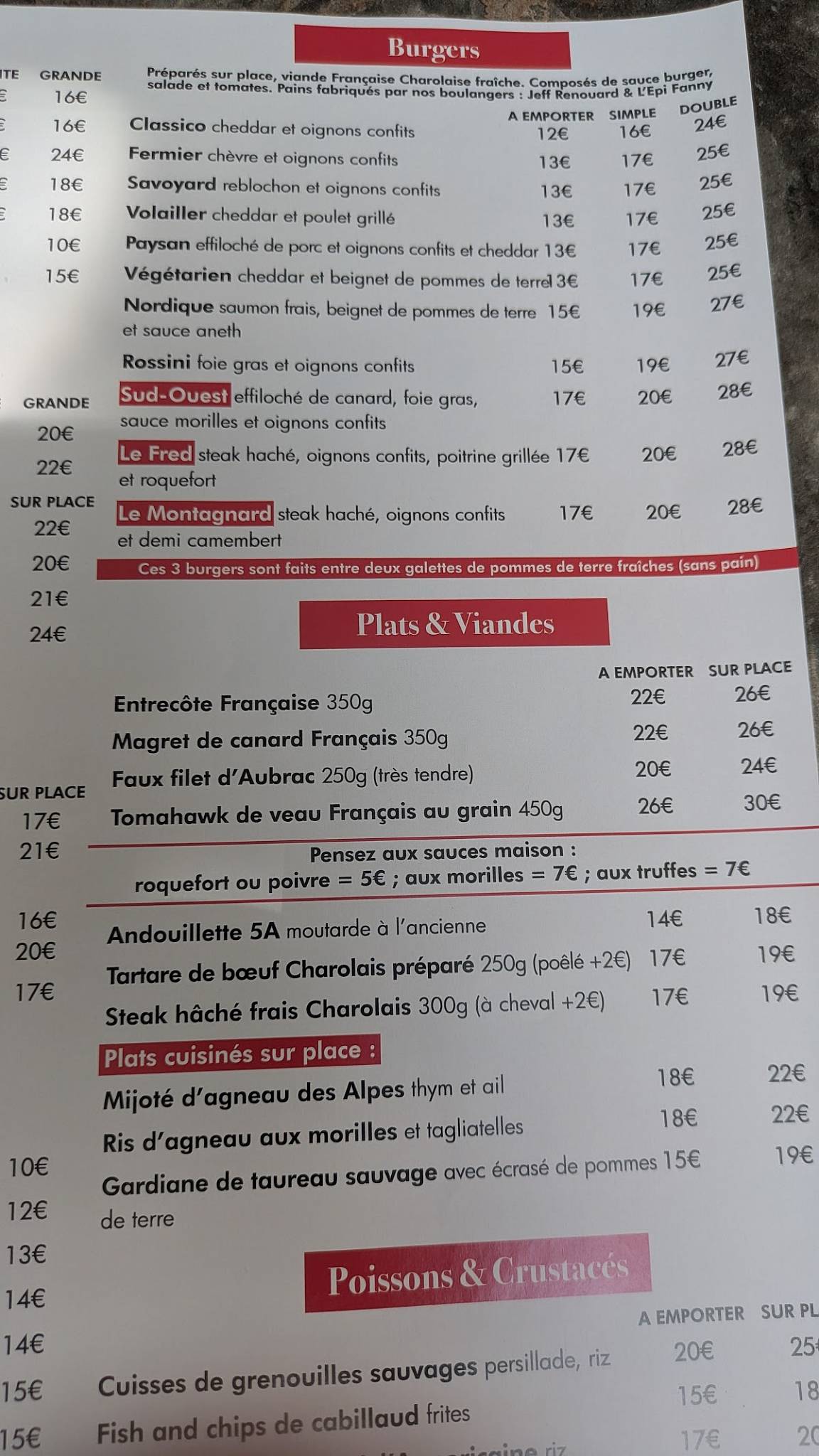 Menu au Brasserie chez Fred restaurant, Vaison-la-Romaine