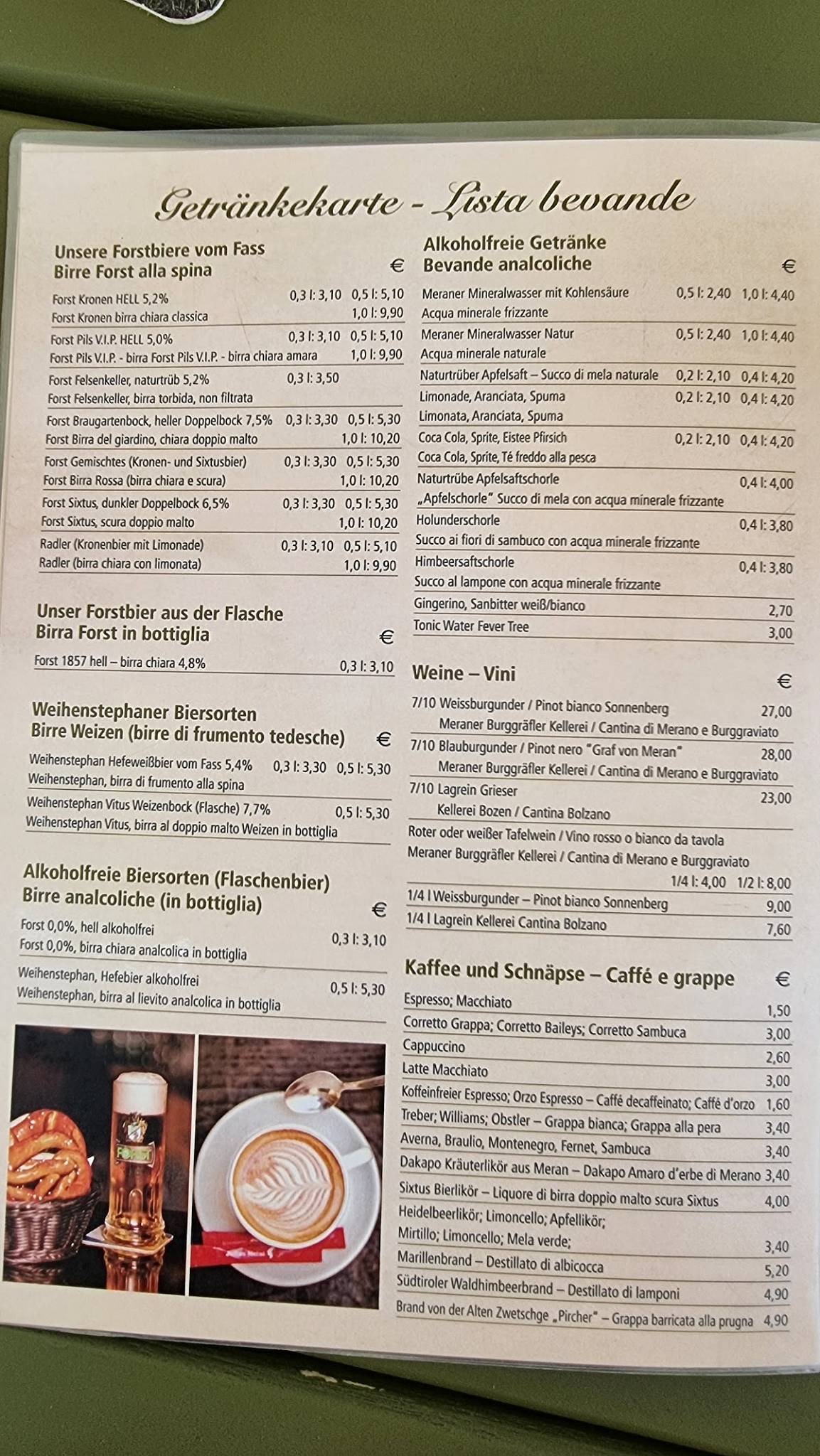 Menu da Braugarten Forst pub & bar, Lagundo