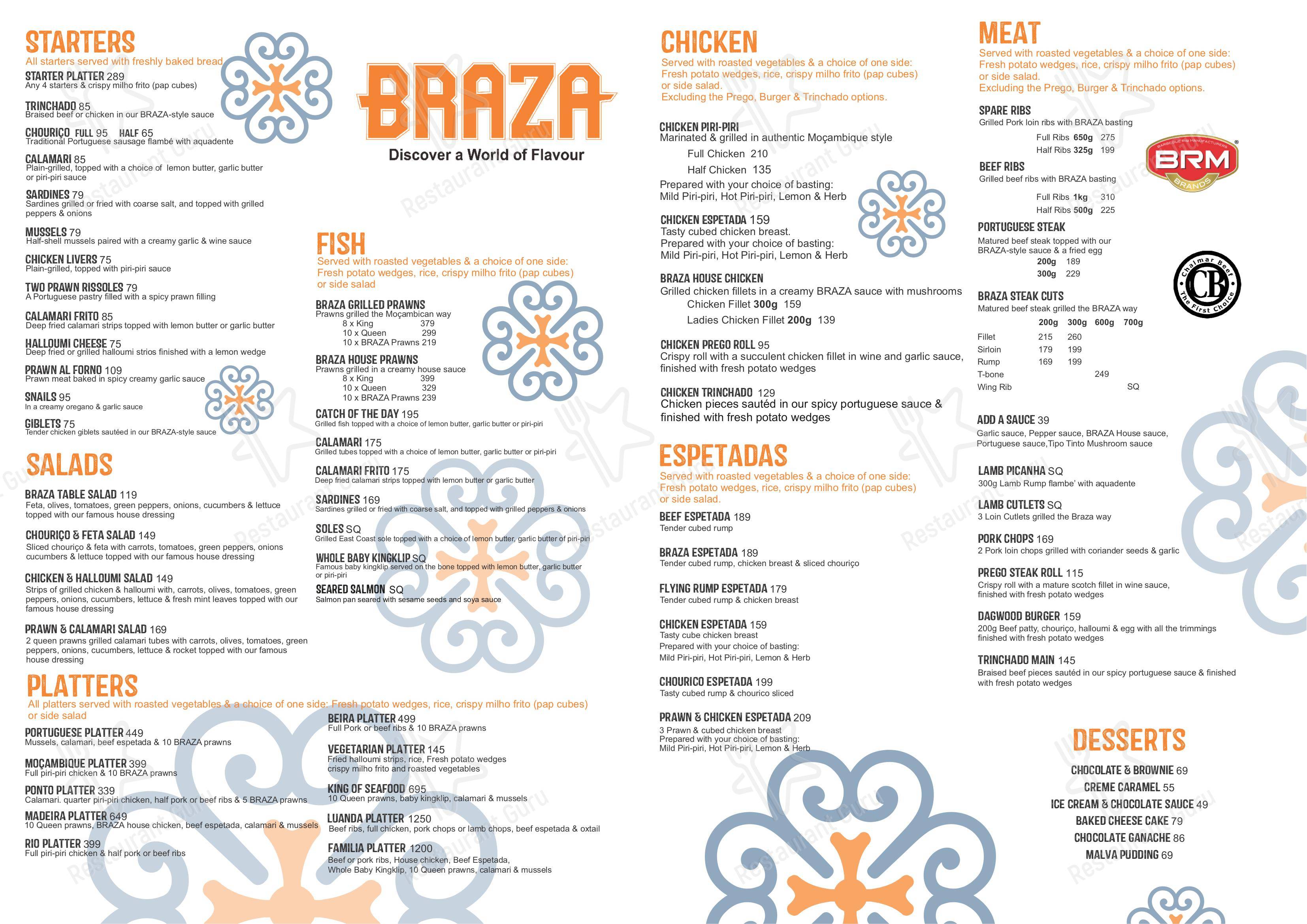 Menu at Braza Emperors Palace restaurant, Kempton Park