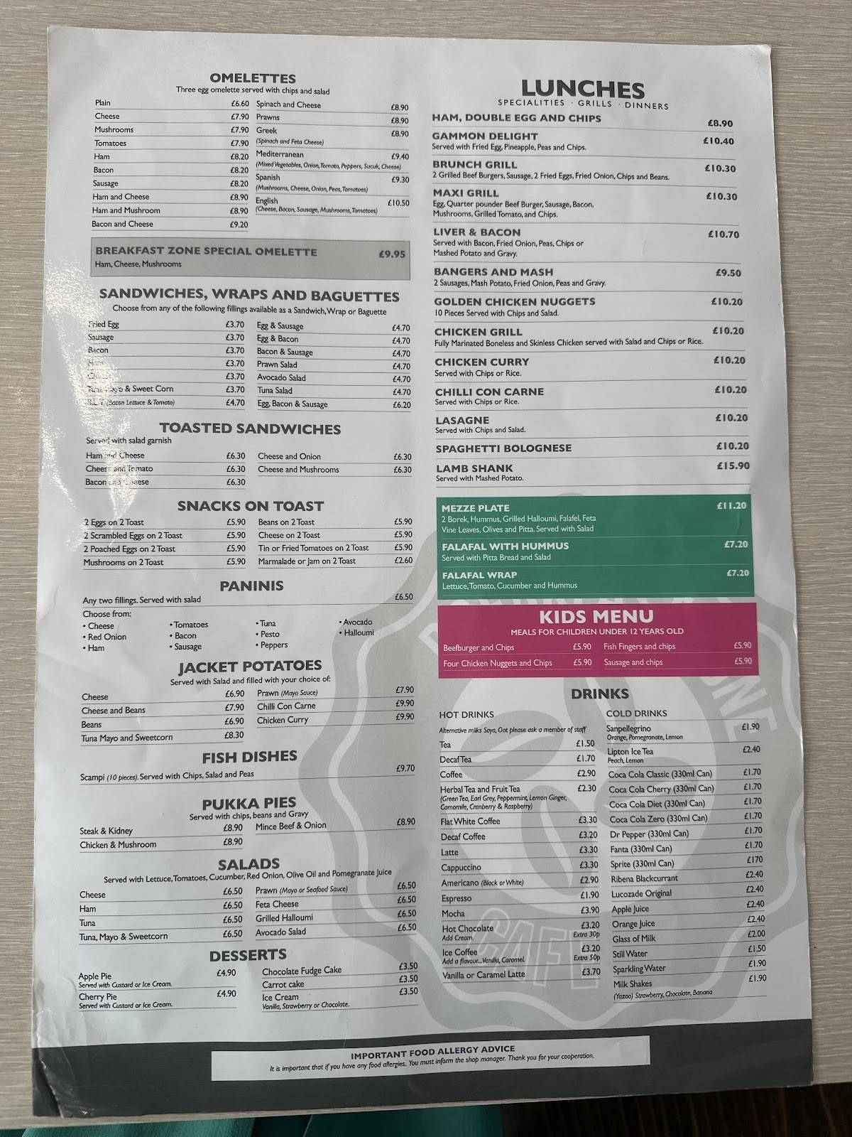 Menu at Breakfast Zone Cafe, Saint Leonards