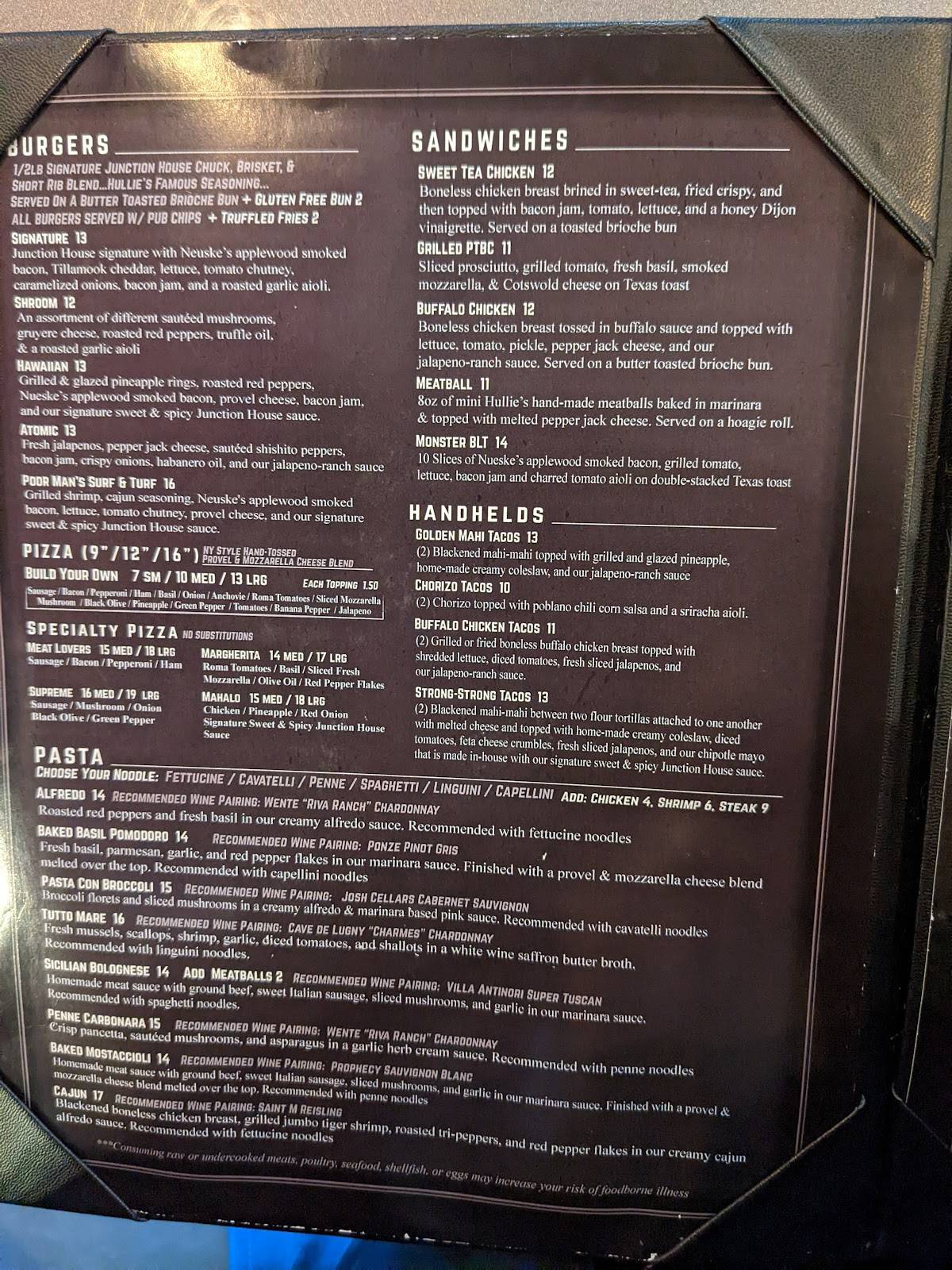 Menu at Brett Hull's Junction House pub & bar, Wentzville