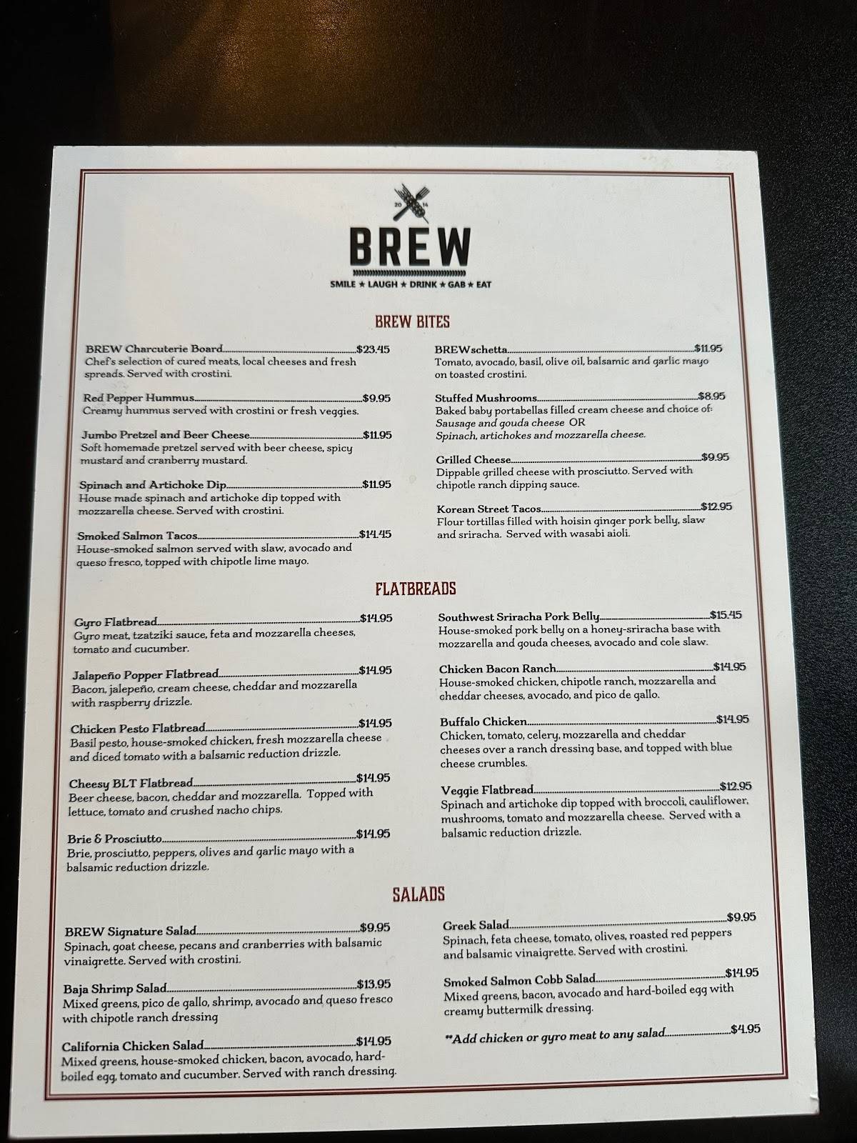 Menu at Brew pub & bar, Davenport