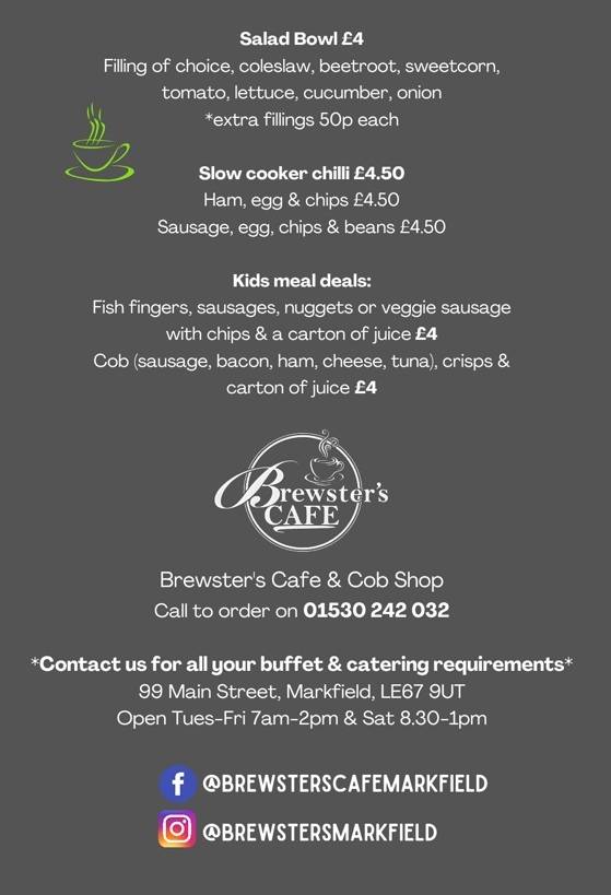 Menu at Brewsters Café & Cob Shop cafe, Markfield