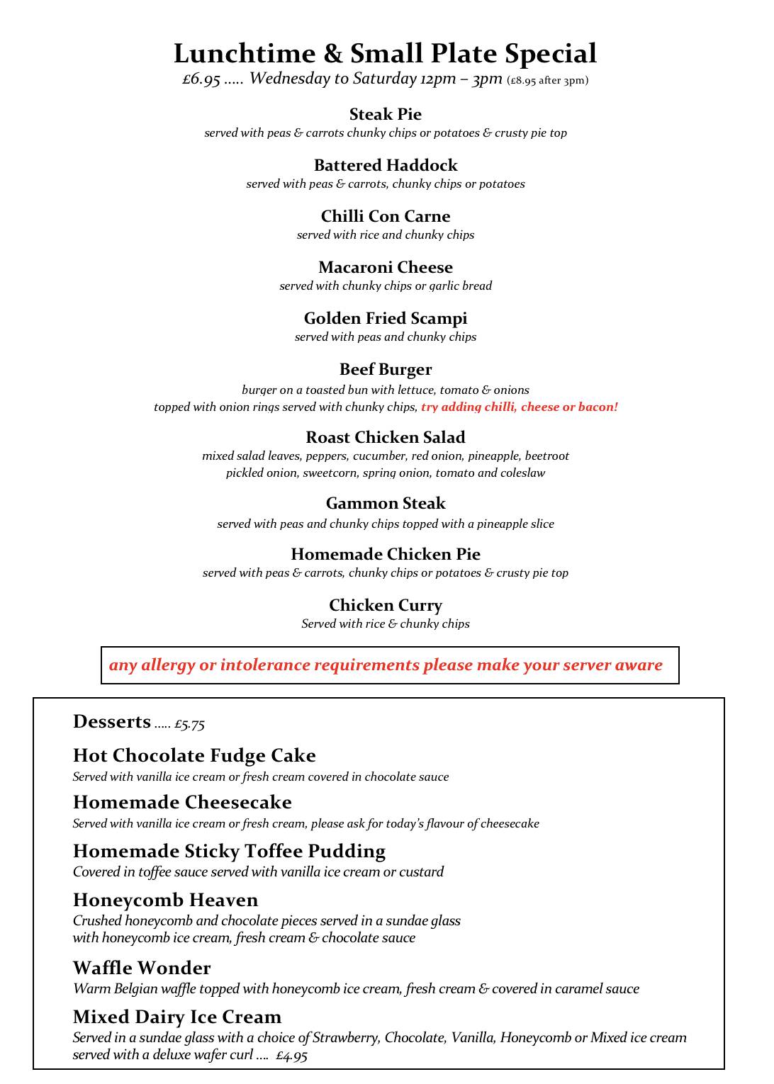 Menu at The Village Inn restaurant, Bridge of Earn, Main St