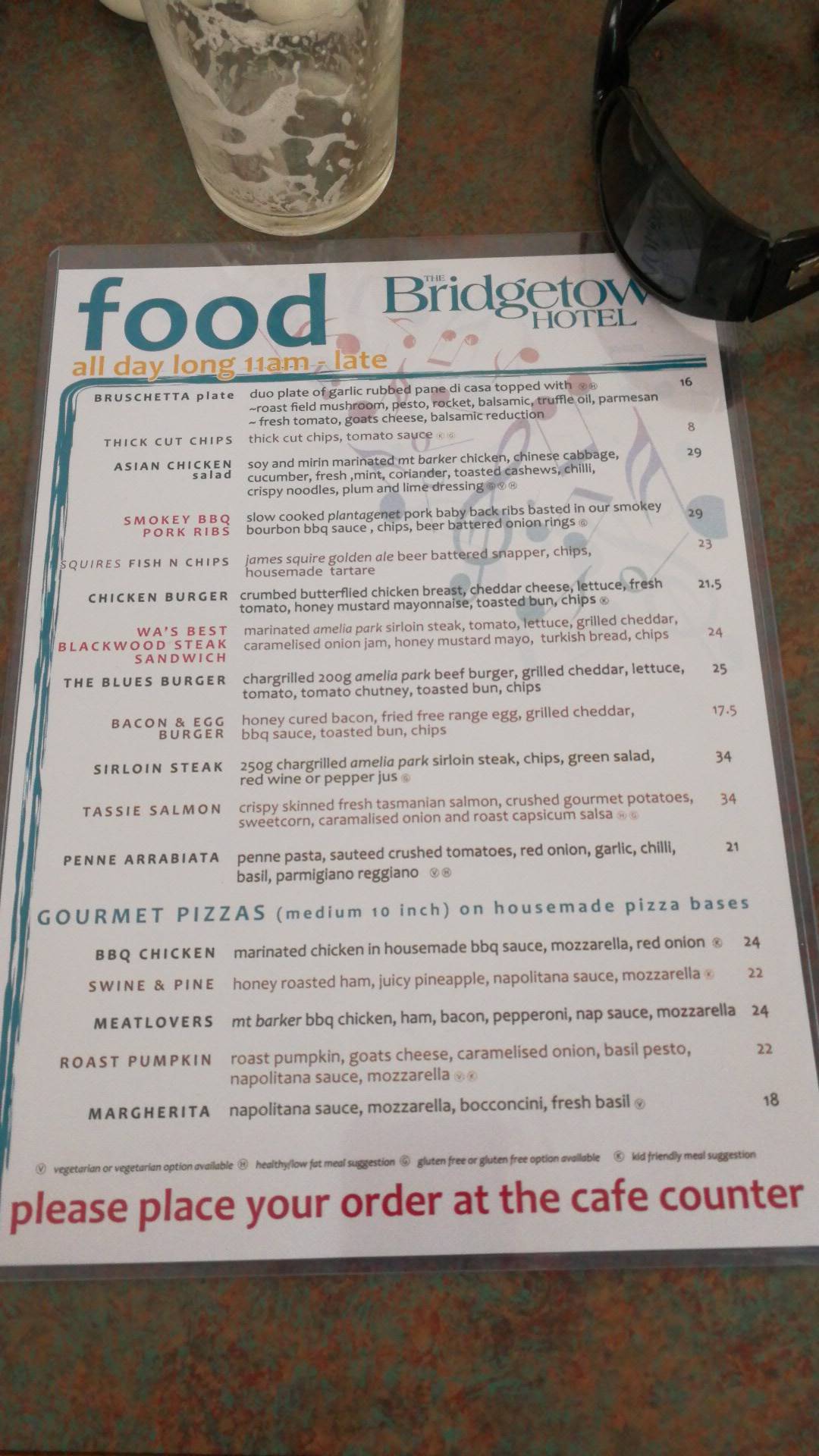Menu at Bridgetown Hotel restaurant, Bridgetown