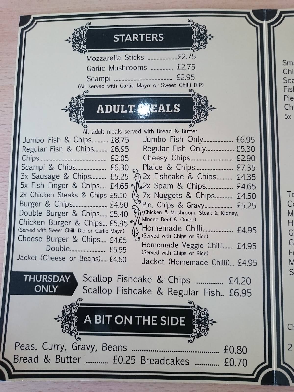 Menu at Audrey's Fish & Chips fast food, Bridlington
