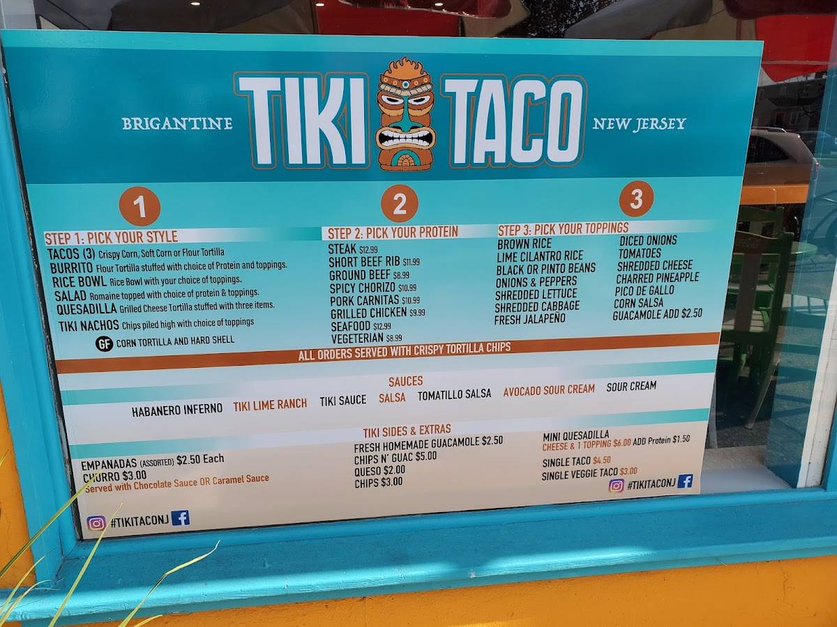 Menu at Tiki Taco restaurant, Brigantine