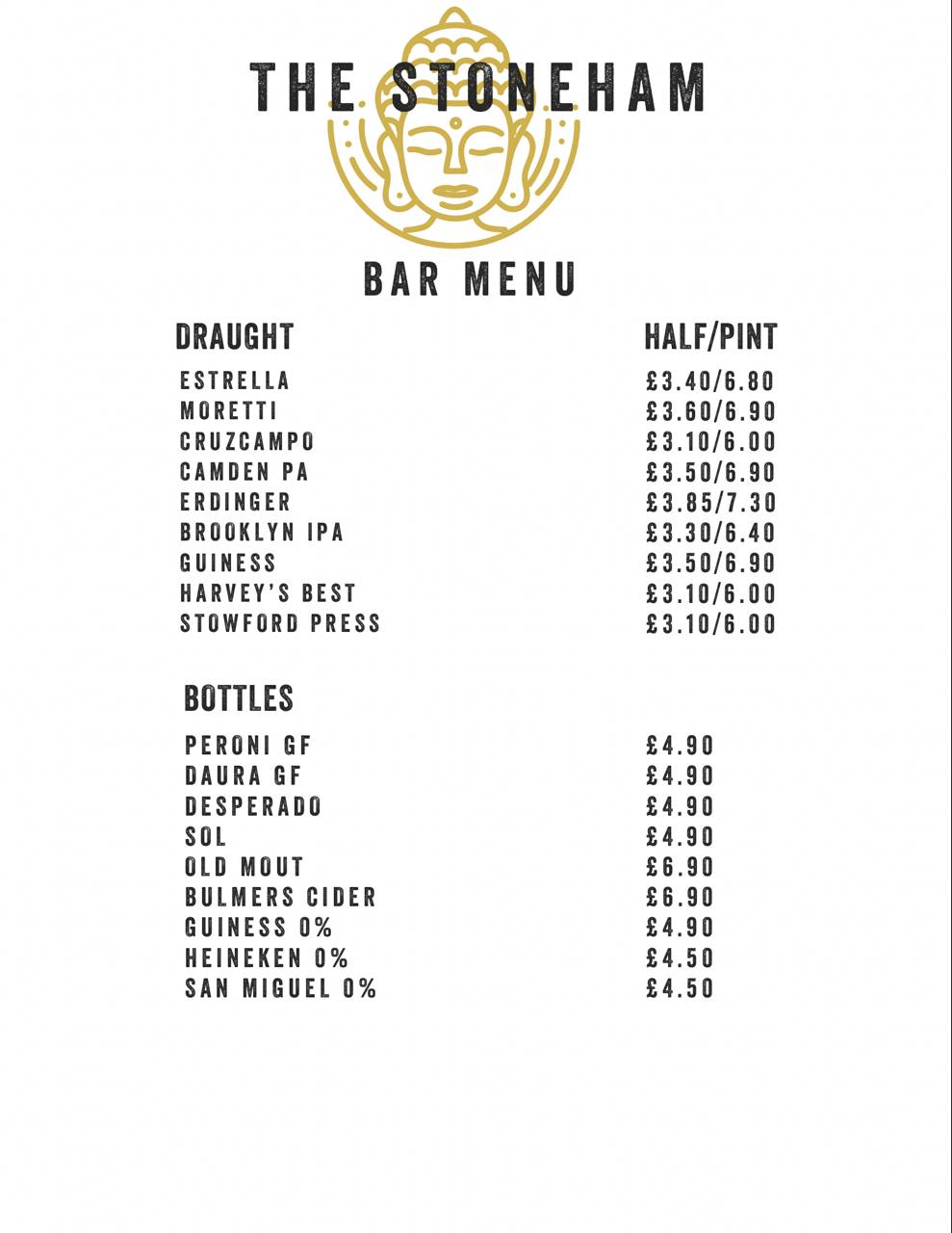 Menu at The Stoneham pub & bar, Hove