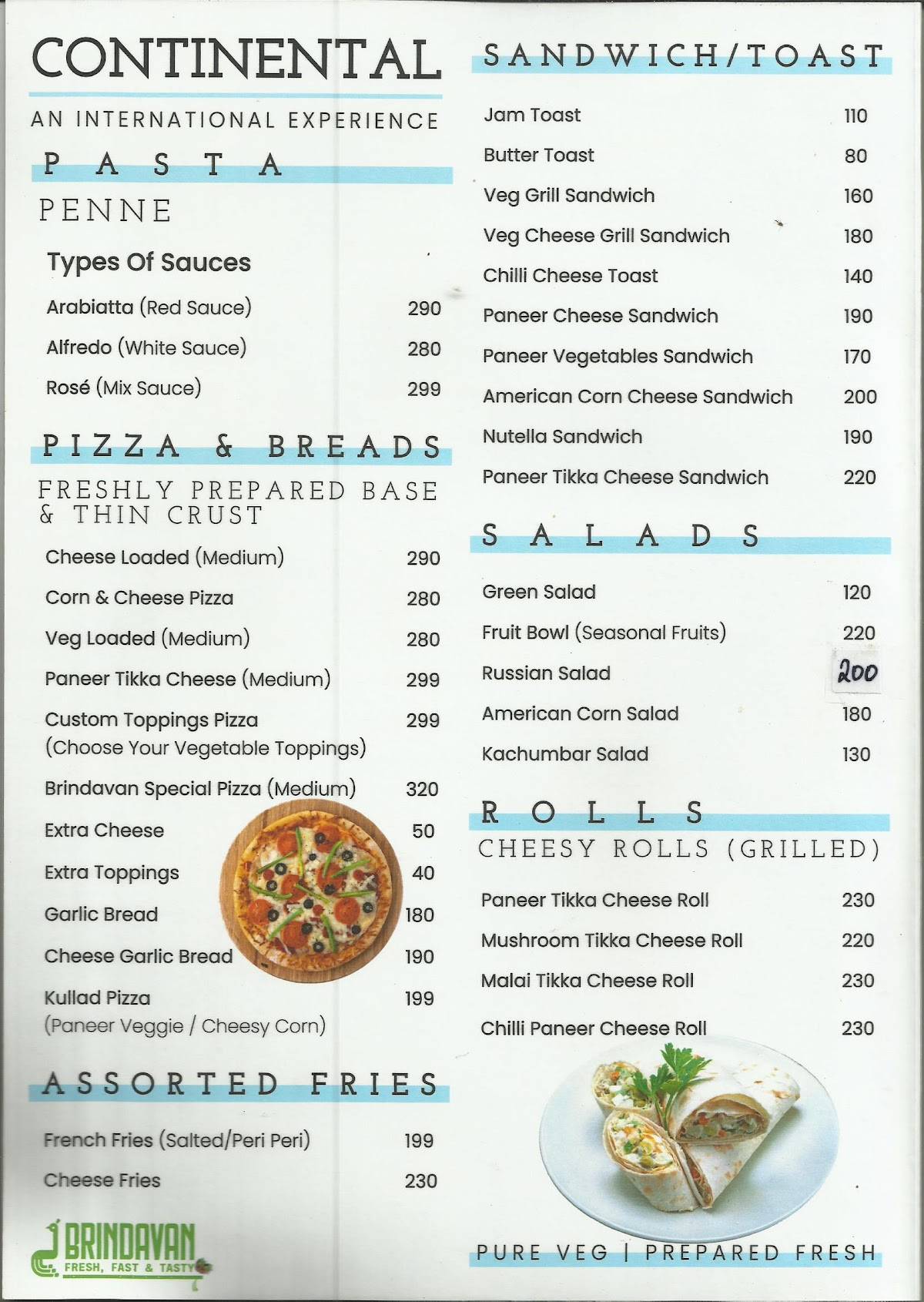 Menu at Brindavan Pure Veg Restaurant, Mandi