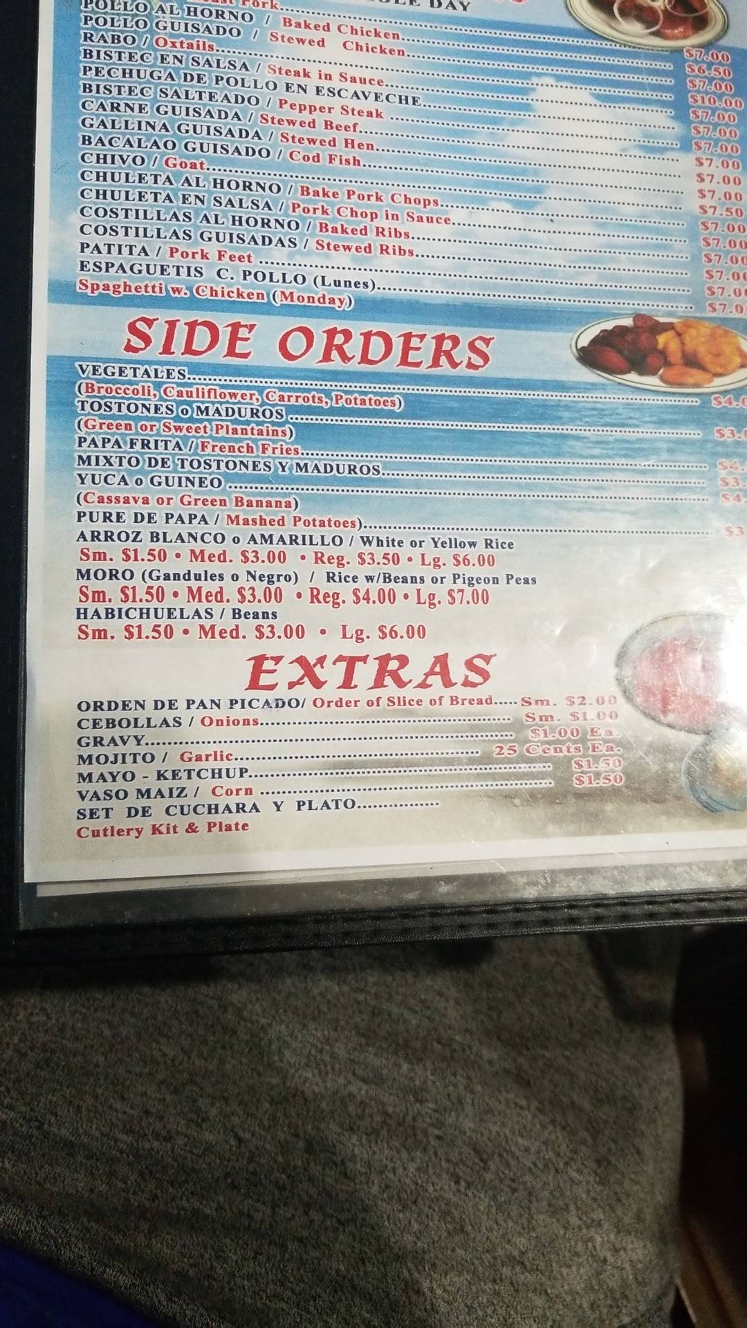 Menu at Brisas del Caribe restaurant, New Rochelle, Castle Hill Ave
