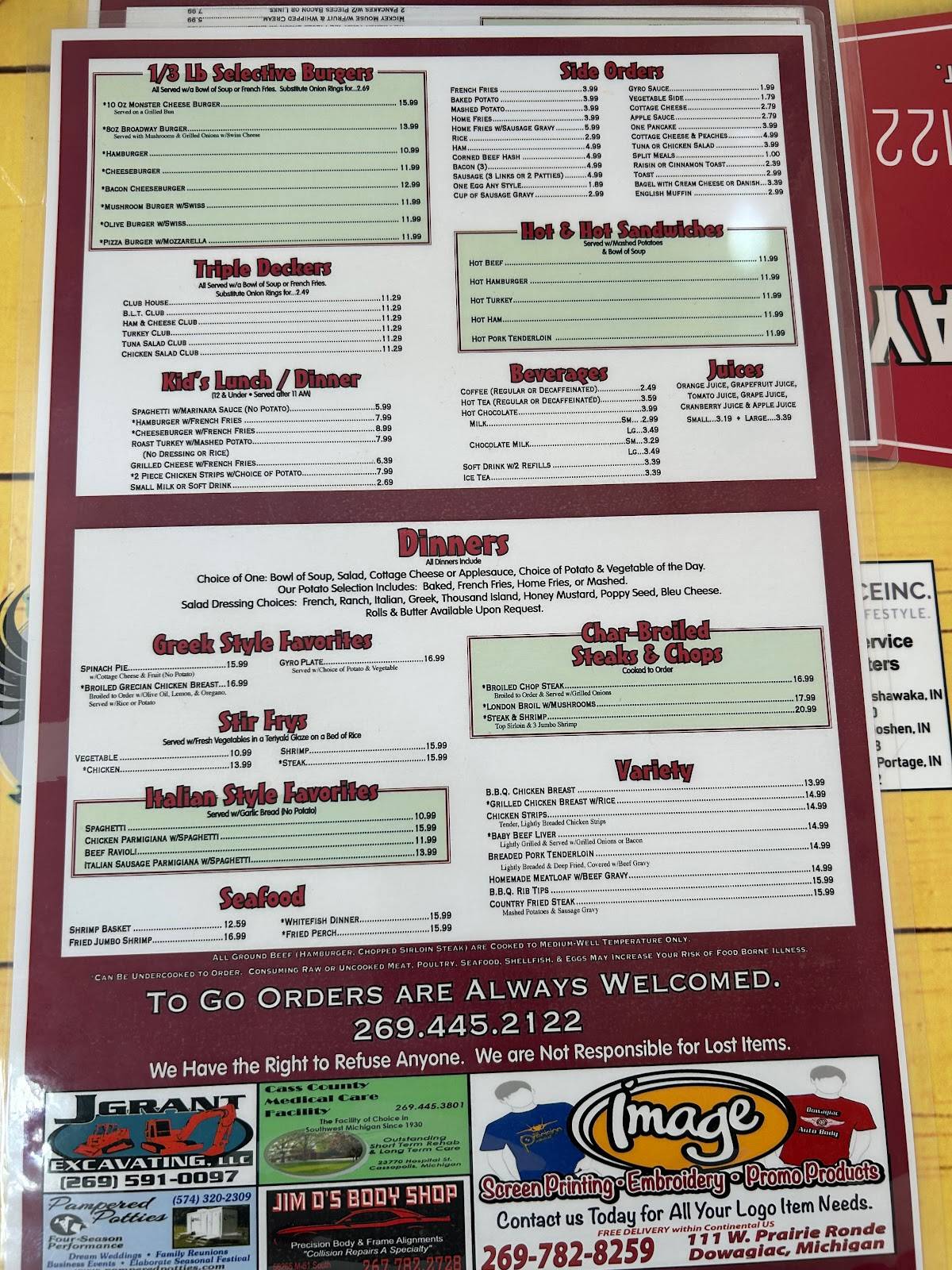 Menu at Broadway Cafe, Cassopolis