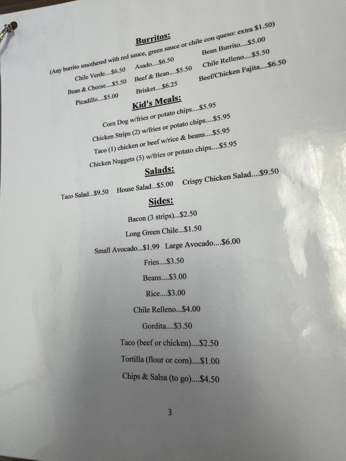 Menu at Broadway Café restaurant, Van Horn