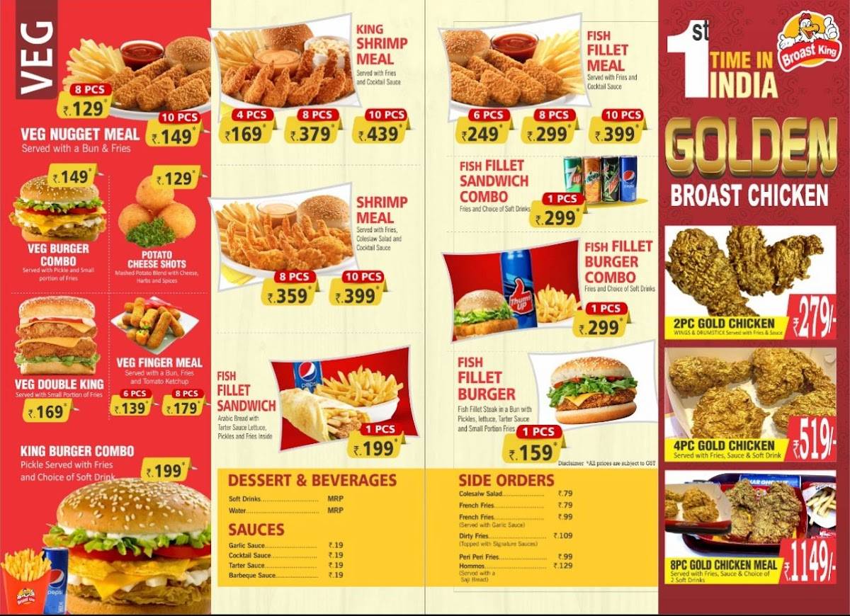 Menu at Broast king, Chennai