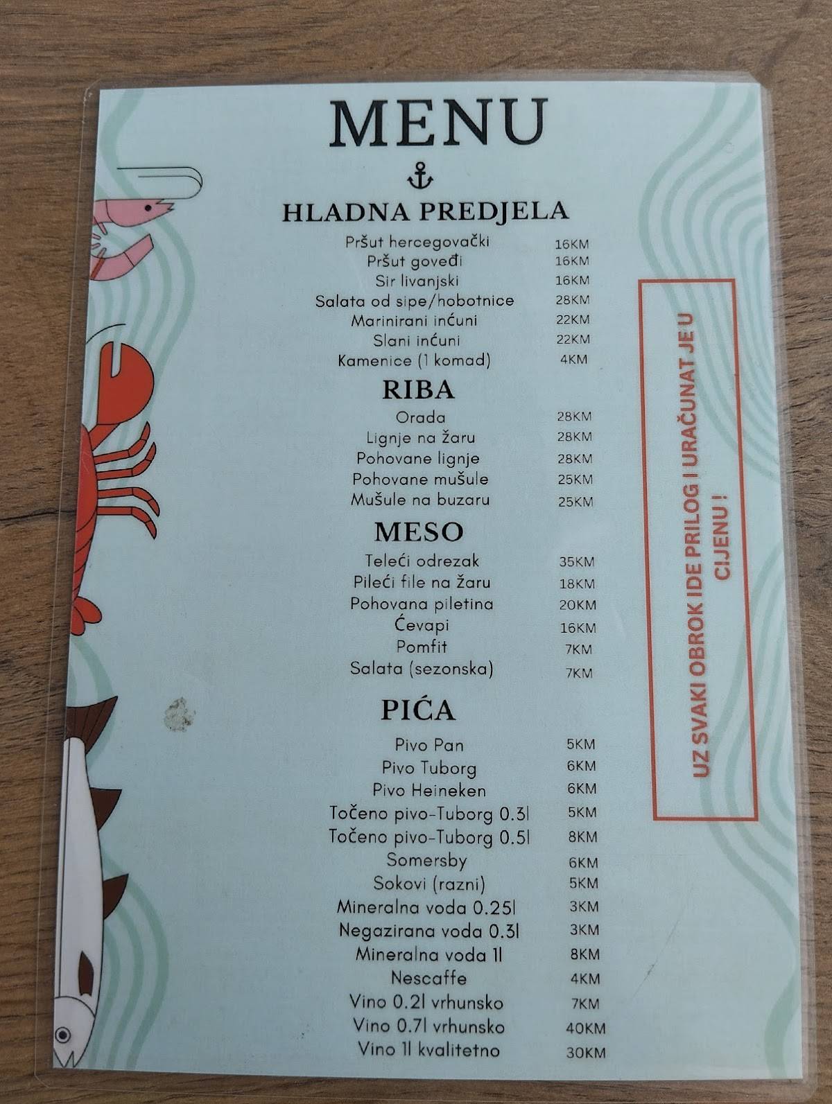 Menu at Brod Ivana Floating restaurant, Neum