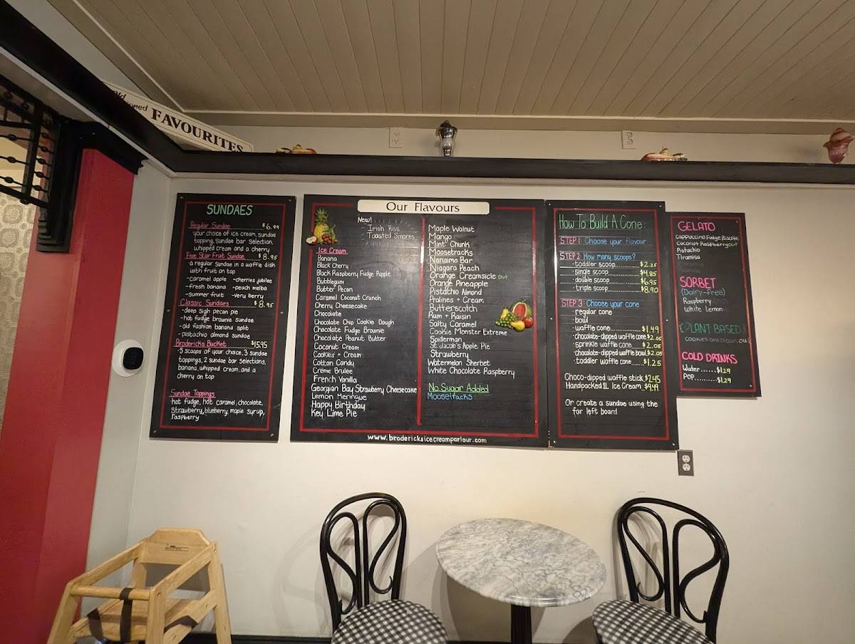 Menu at Broderick’s, Port Stanley