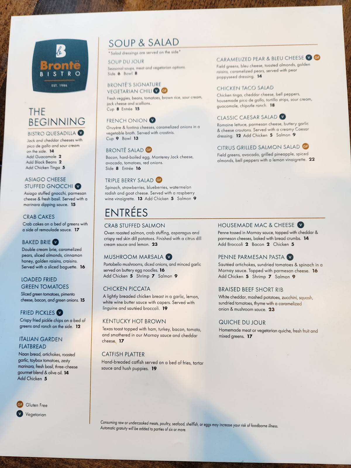 Menu at Brontë Bistro at Joseph-Beth pub & bar, Lexington, 161 ...