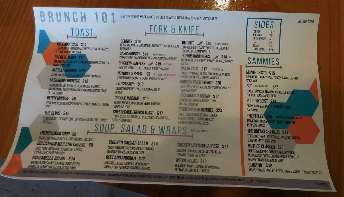 Menu at Brunch 101 of Hoquiam restaurant, Hoquiam