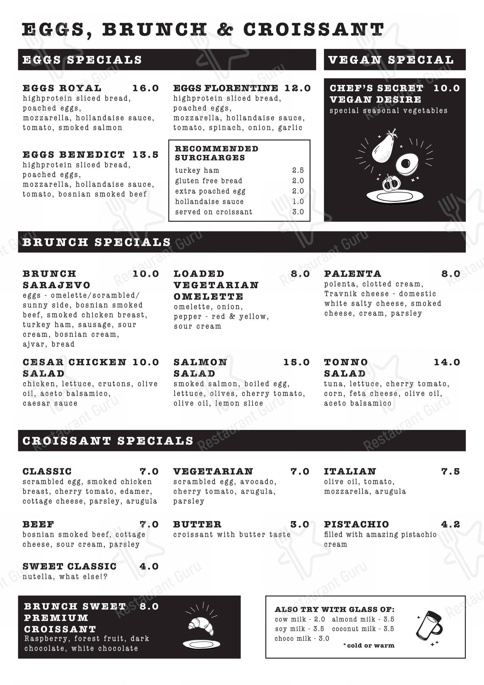 Menu au Brunch Sa restaurant, Sarajevo