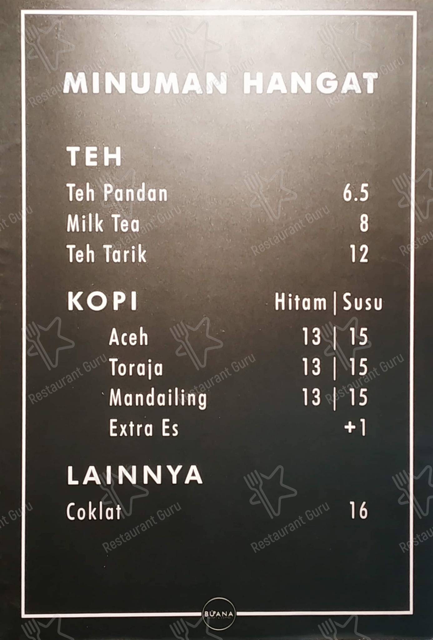 Menu at Buana Bakery, Jakarta, Menara Bidakara 1