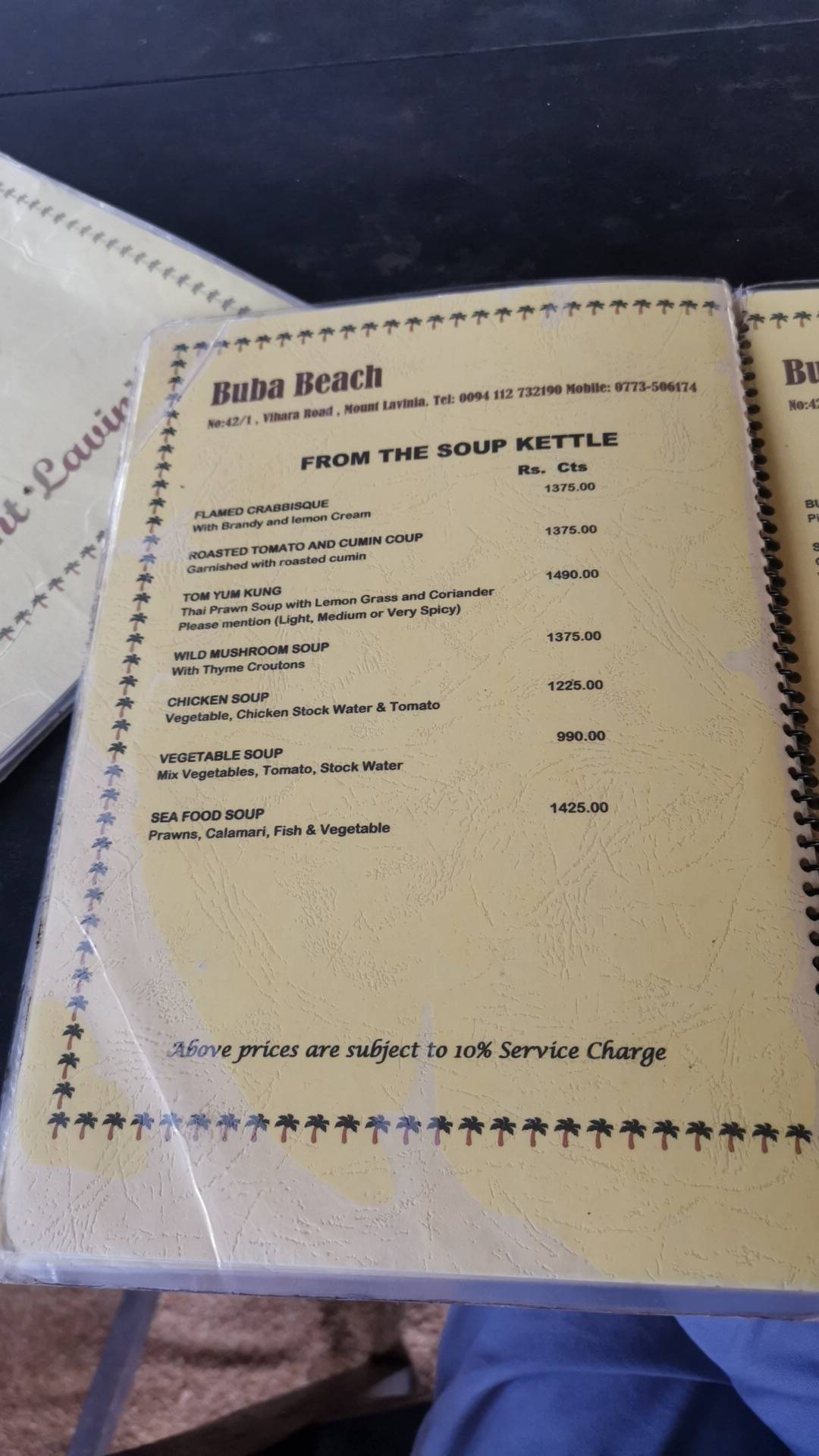 Menu at Buba Beach Seafood Restaurant, Dehiwala-Mount Lavinia