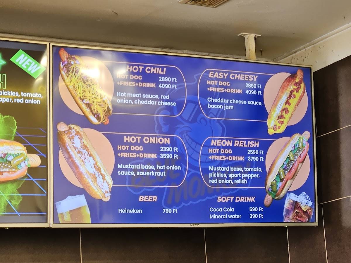 Carta del restaurante Blue Monkey Hot Dog, Budapest