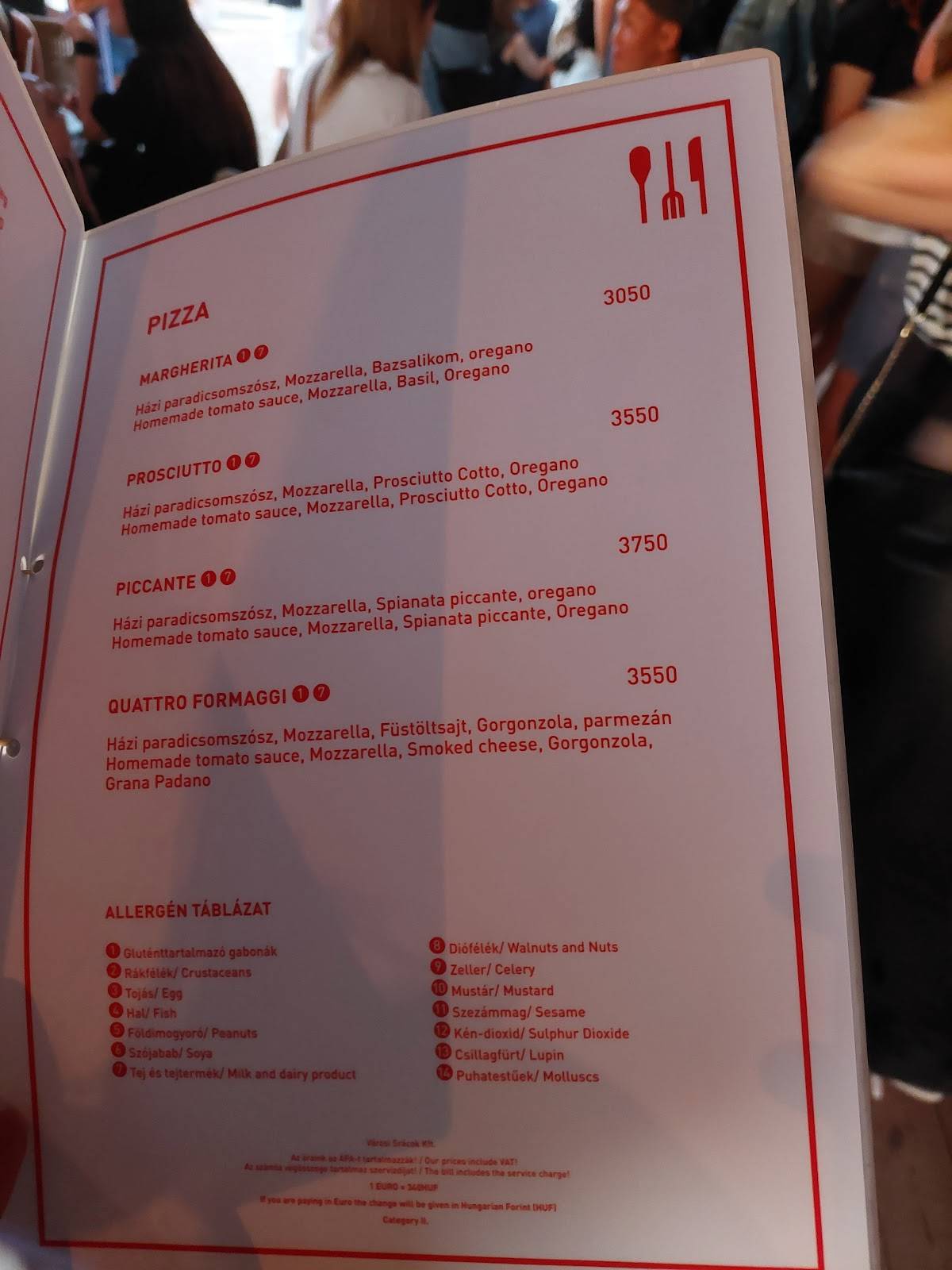 Menu at PONTOON pub & bar, Budapest