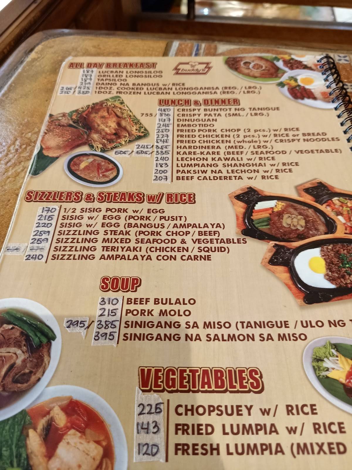 Menu at Buddy's Pancit Lucban restaurant, Quezon City, J2MQ+GQ2