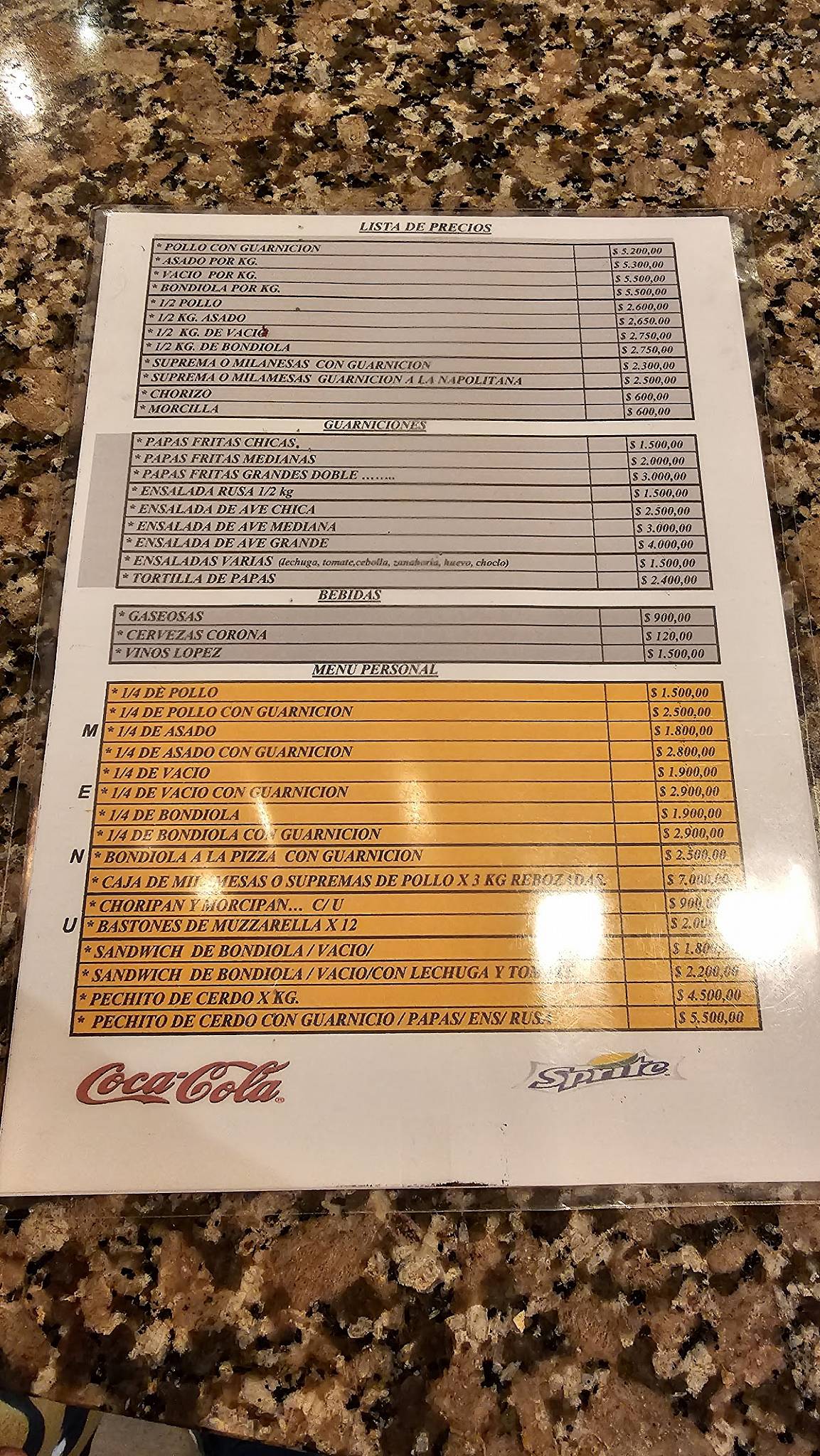 Carta de Pizzería El Fortín, Buenos Aires, Av. Álvarez Jonte 5299