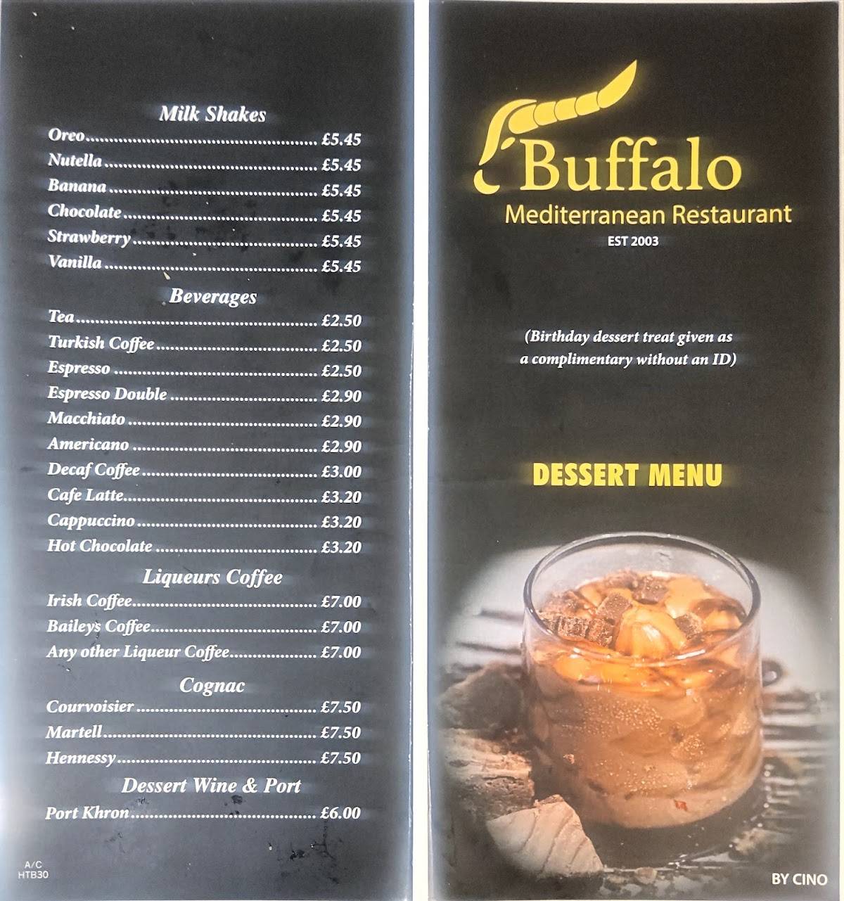 Menu at Buffalo Mediterranean Restaurant, Saint Neots