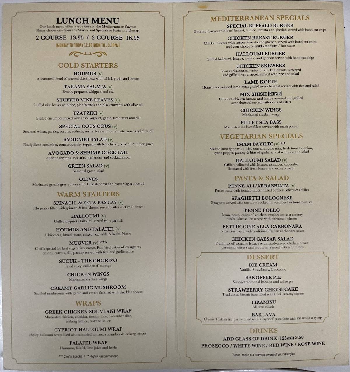 Menu at Buffalo Mediterranean Restaurant, Saint Neots