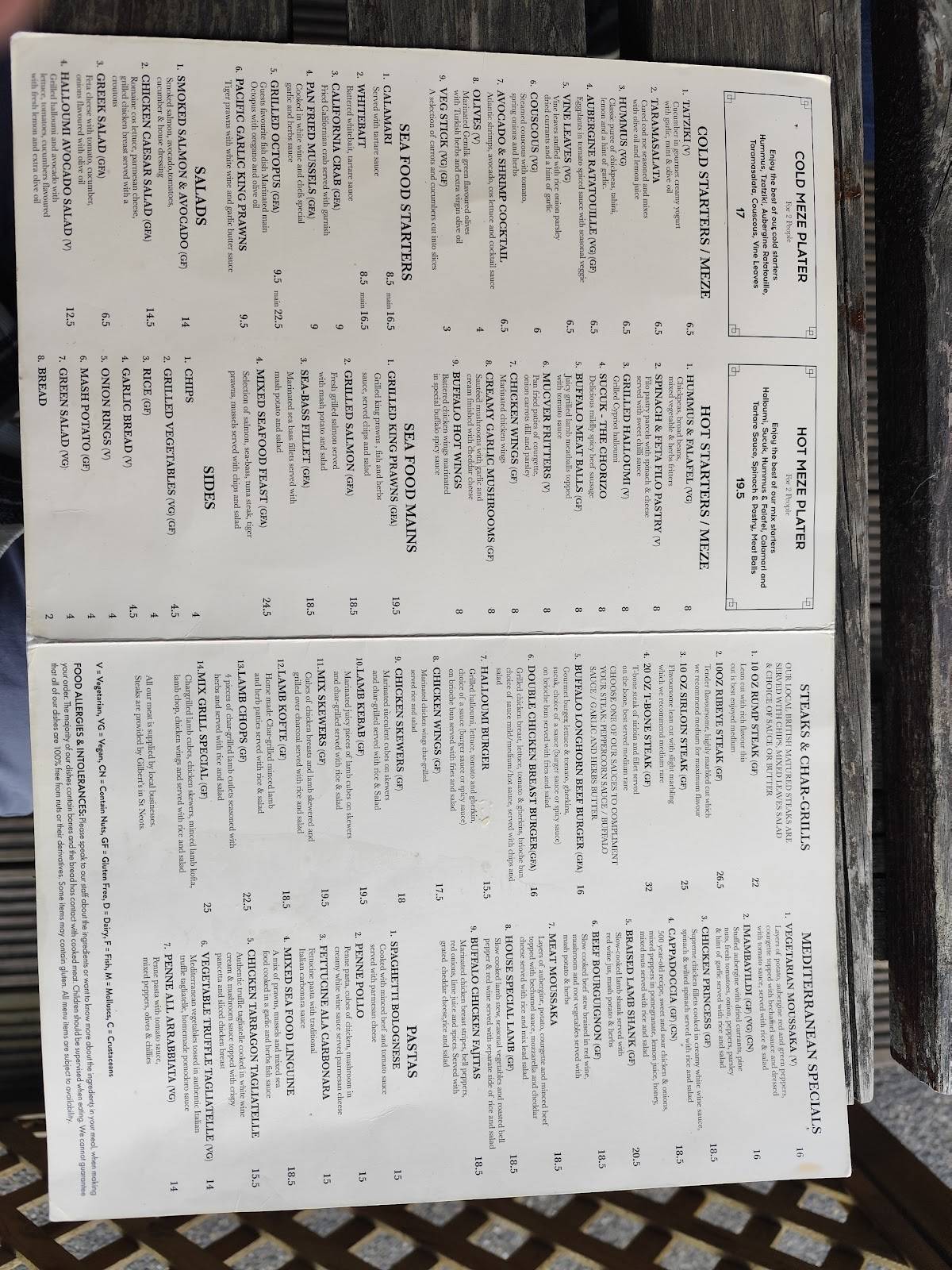 Menu at Buffalo Mediterranean Restaurant, Saint Neots