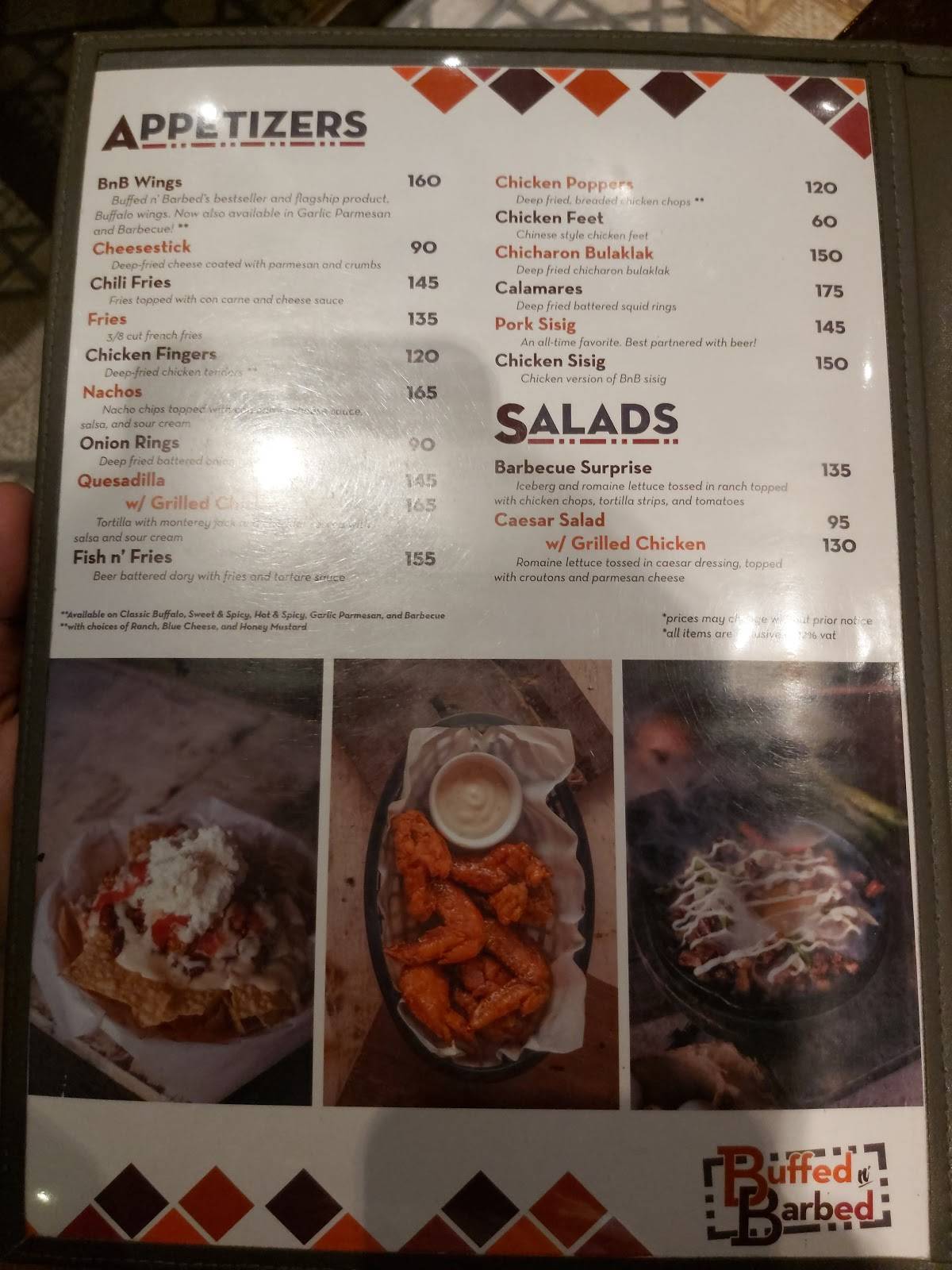 Menu at Buffed n' Barbed, Kawit, 7A