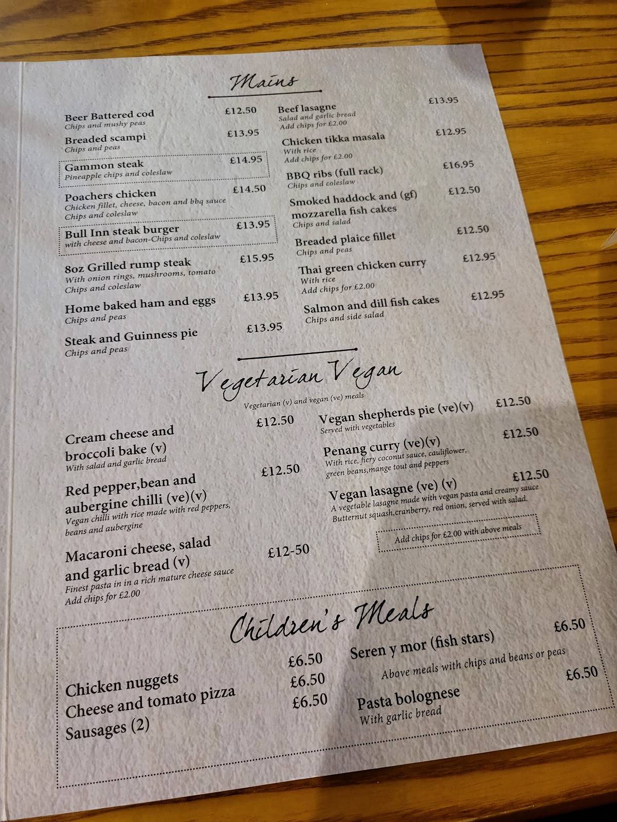 Menu at Bull Inn At Pentraeth pub & bar, Pentraeth