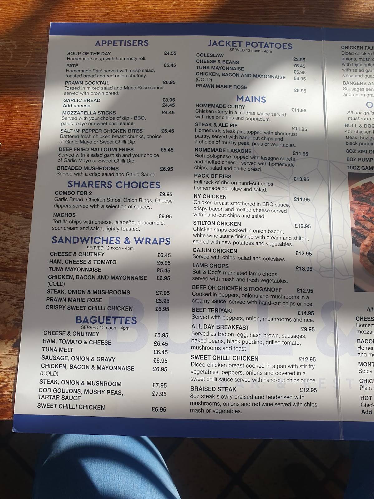 Menu at Bull & Dog pub & bar, St Helens