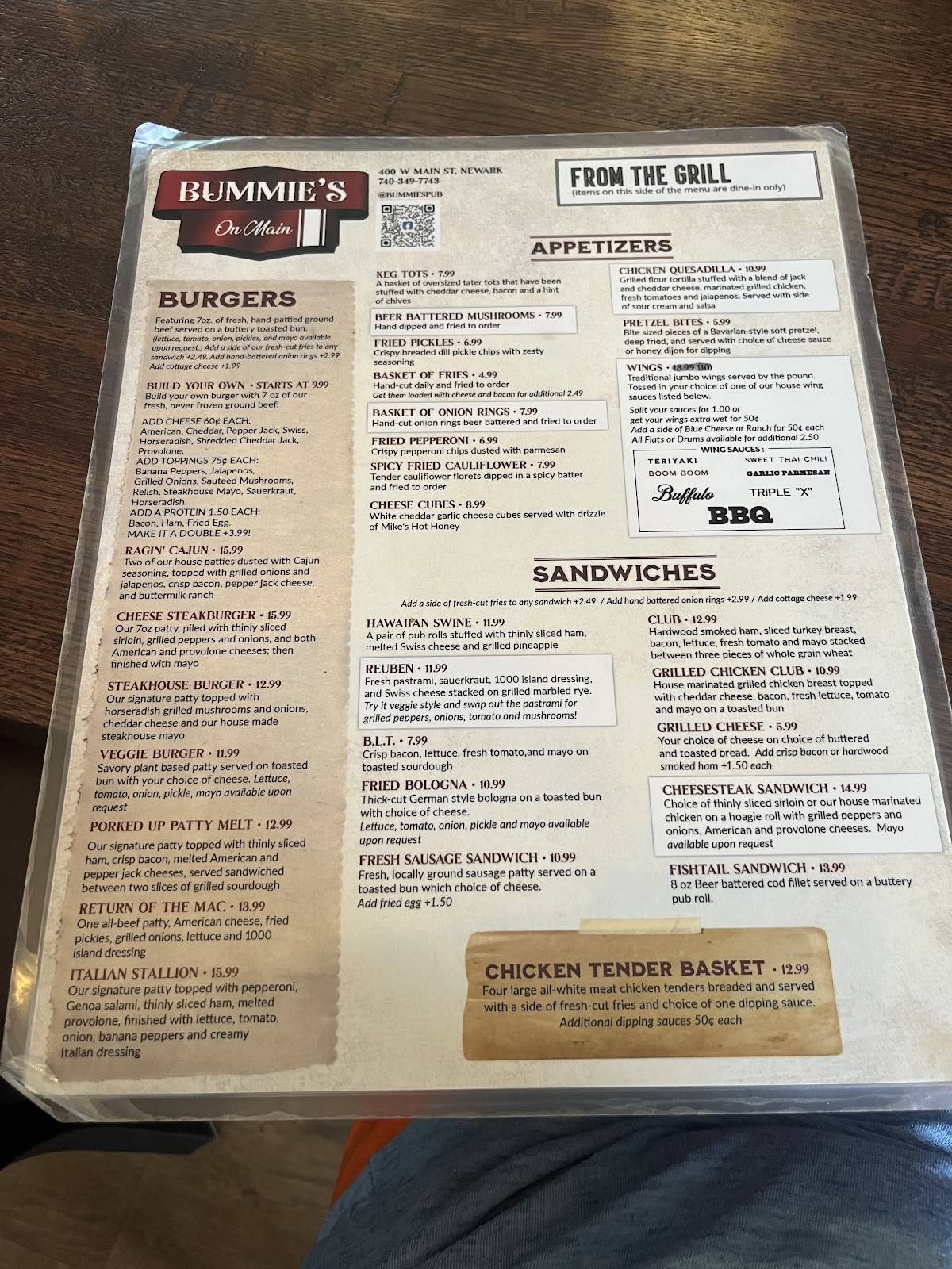 Menu at Bummie's On Main pizzeria, Newark