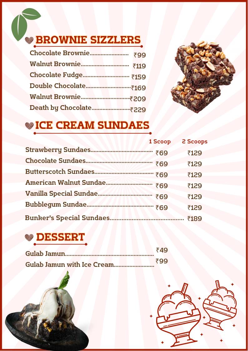 Menu at Bunker Cafe, Noida