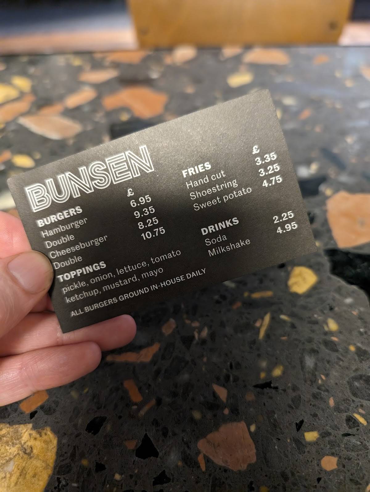 Menu at Bunsen Botanic Avenue restaurant, Belfast