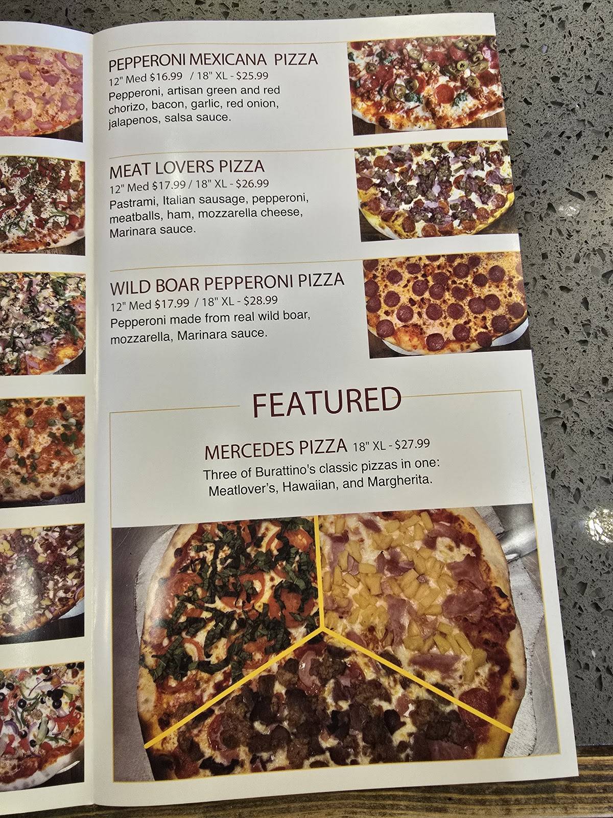 Menu at Burattino Brick Oven Pizza pizzeria, Carson