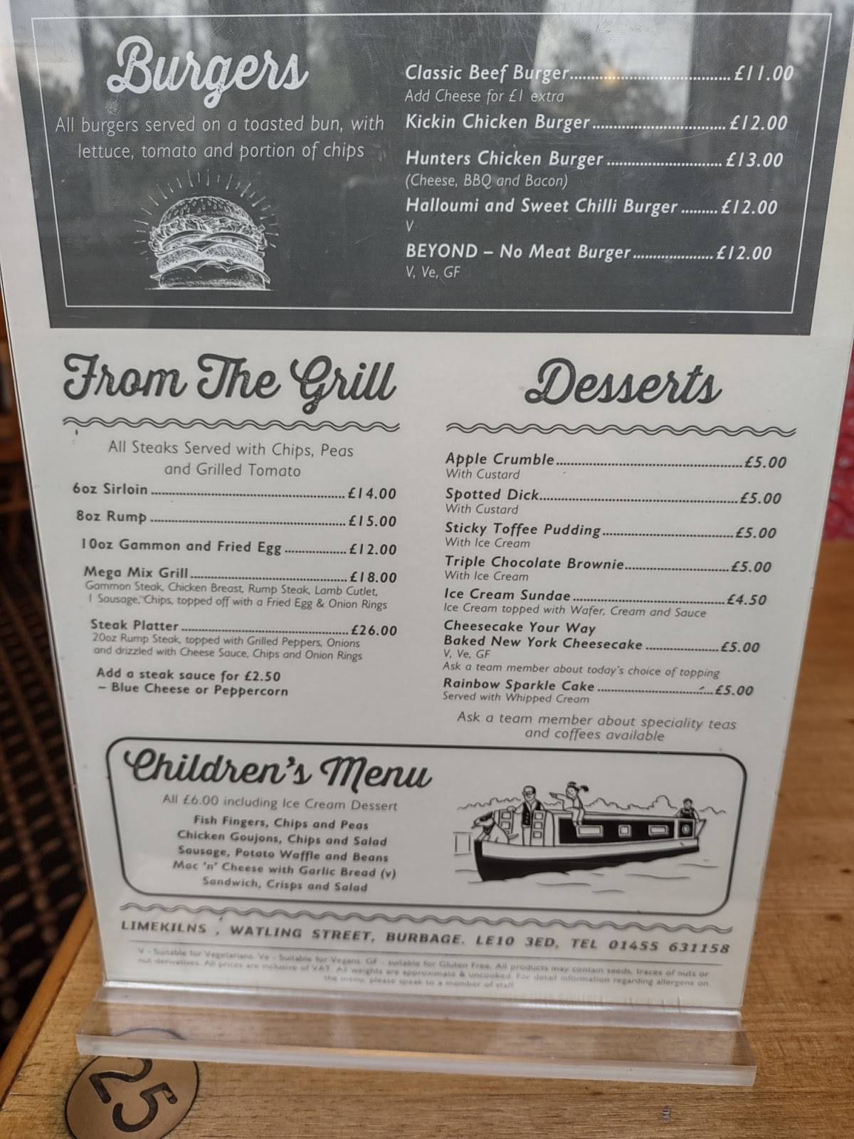Menu at Lime Kilns pub & bar, Hinckley
