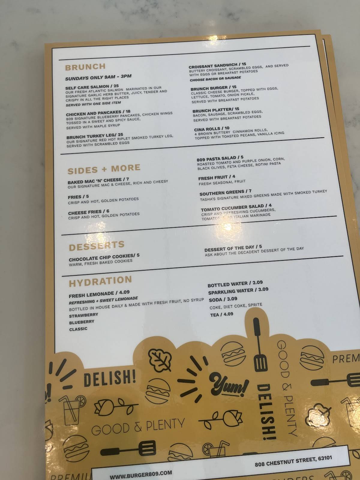 Menu at Burger 809 restaurant, St. Louis, 808 Chestnut St