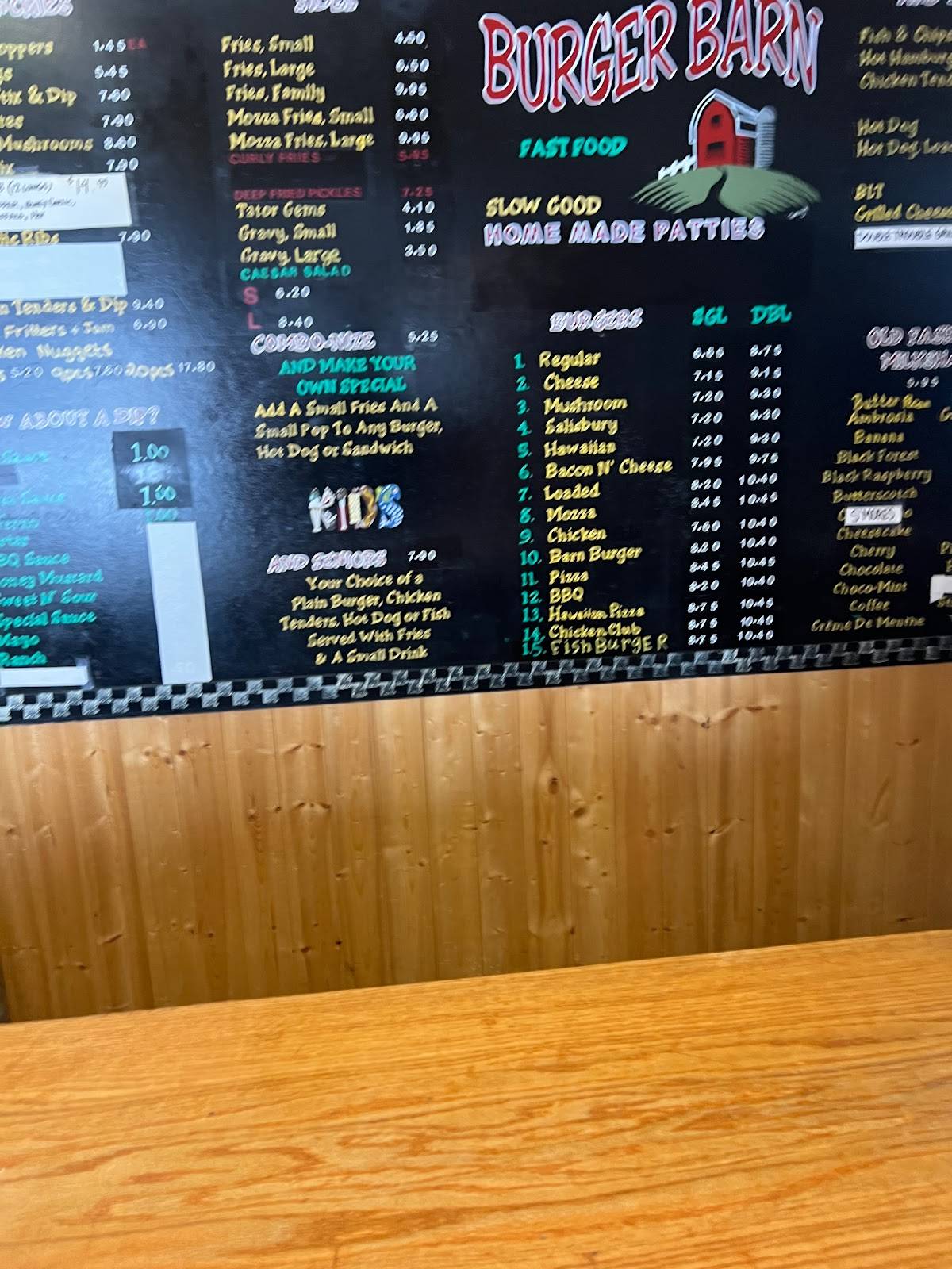 Menu at Burger Barn, Millet