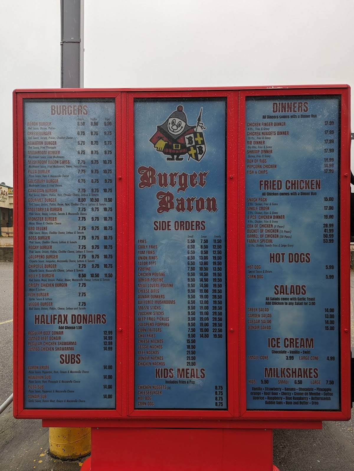 Menu at Burger Baron, Rocky Mountain House, 45 St