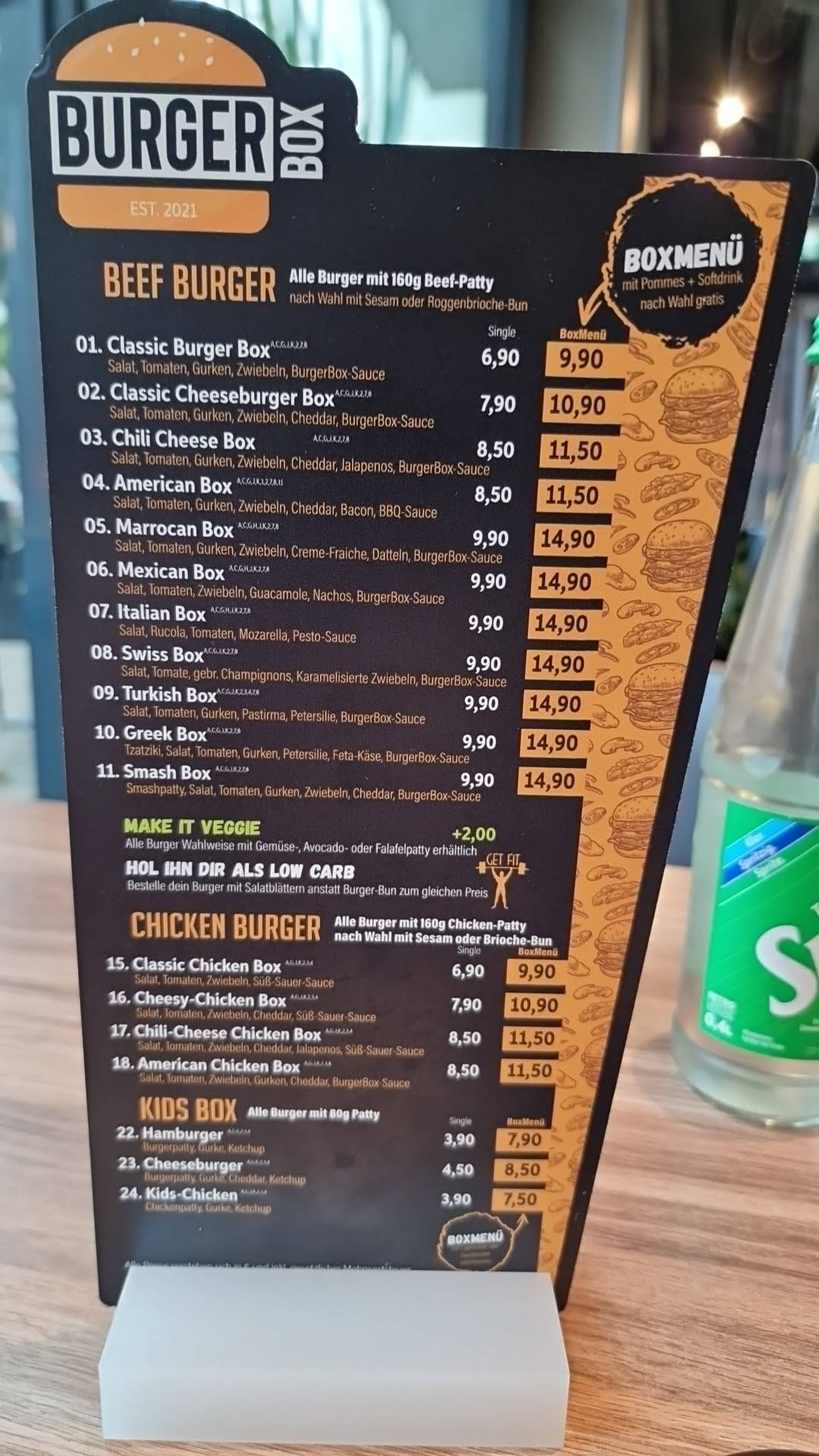 Speisekarte von Burger Box restaurant, Düsseldorf