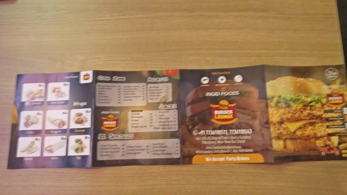 Menu at Burger Lounge, Thalassery