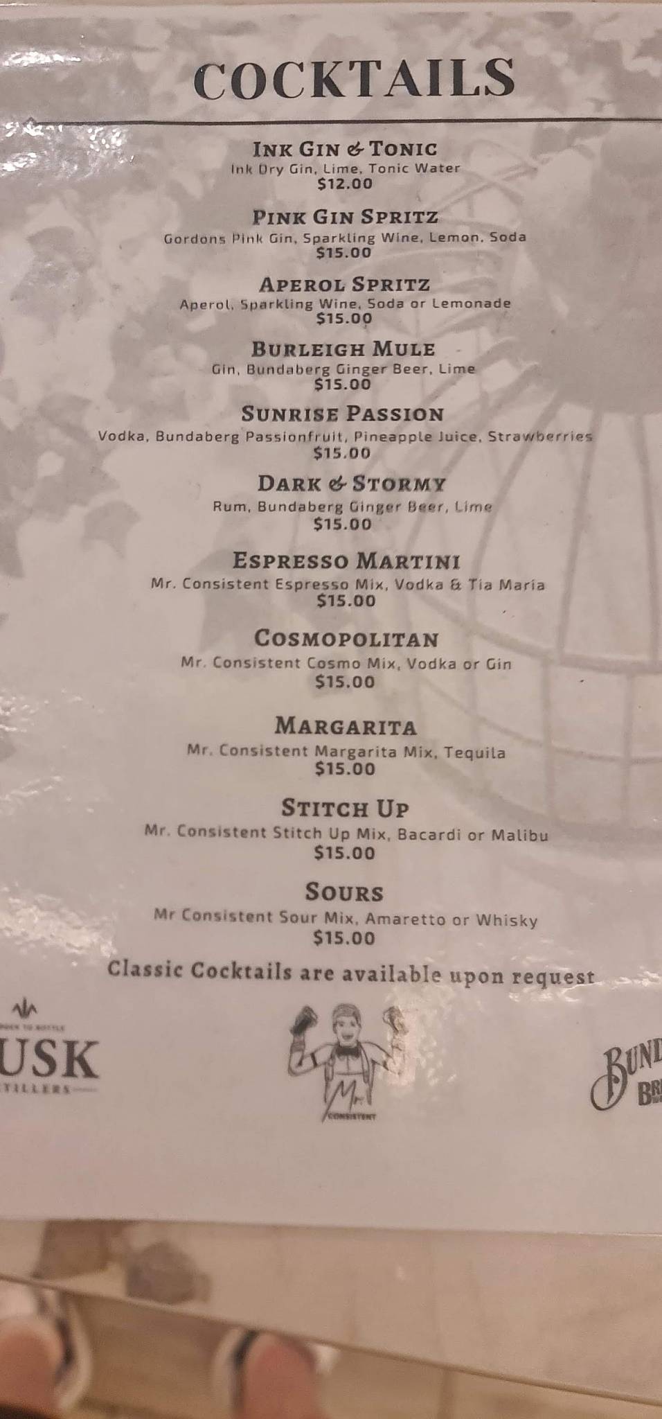 Menu at Burleigh Heads Mowbray Park SLSC restaurant, Burleigh Heads