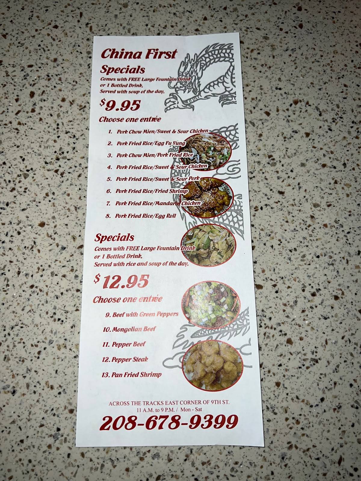 Menu at China First restaurant, Burley, 901 Overland Ave